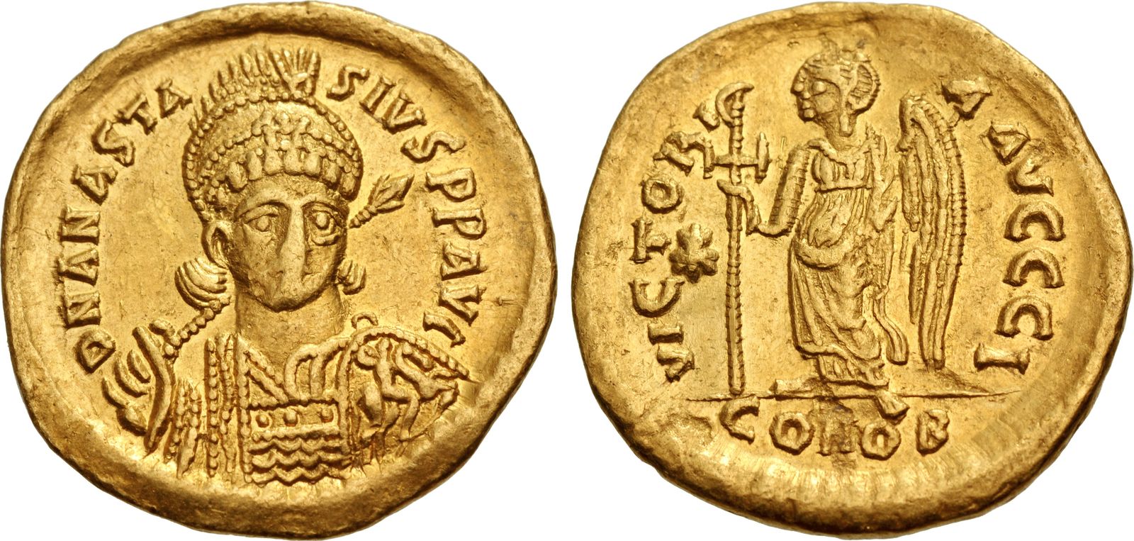 Anastasius I. 491-518. AV Solidus (20.5mm, 4.37 g, 6h). Constantinople ...
