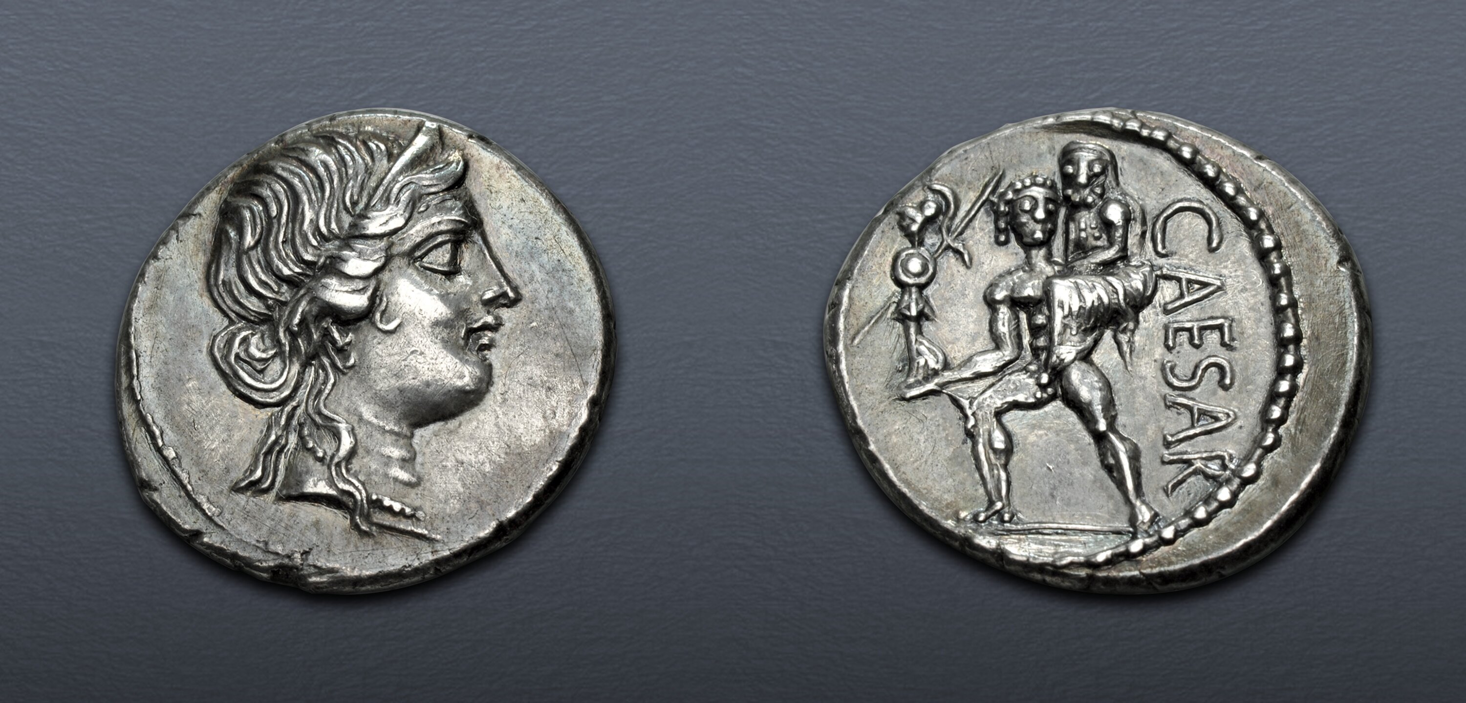 The Caesarians. Julius Caesar. Late 48-47 BC. AR Denarius (17.5mm, 3.81 g, 7h). Military mint ...