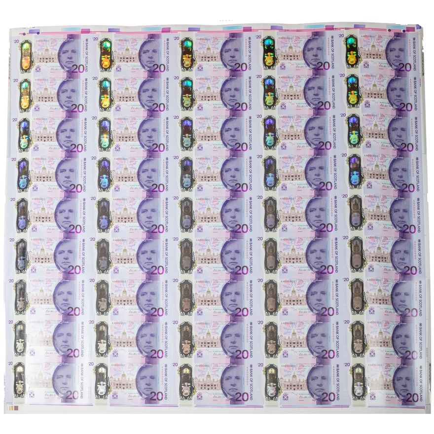 A SPECIMEN SHEET OF £20 POLYMER ISSUES FROM THE BANK OF SCOTLAND | Spink