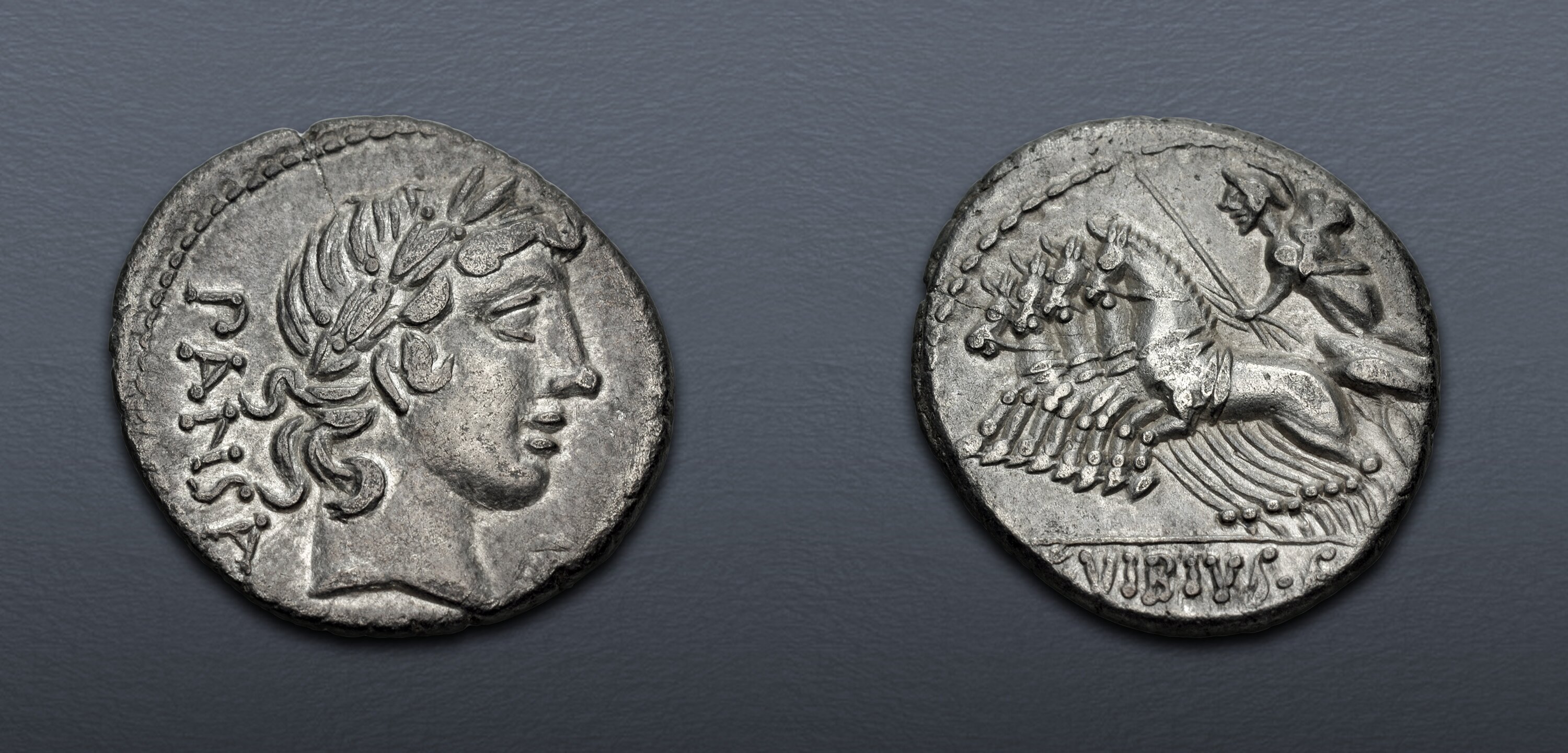 C. Vibius C.f. Pansa. 90 BC. AR Denarius (19mm, 3.60 g, 3h). Rome mint ...