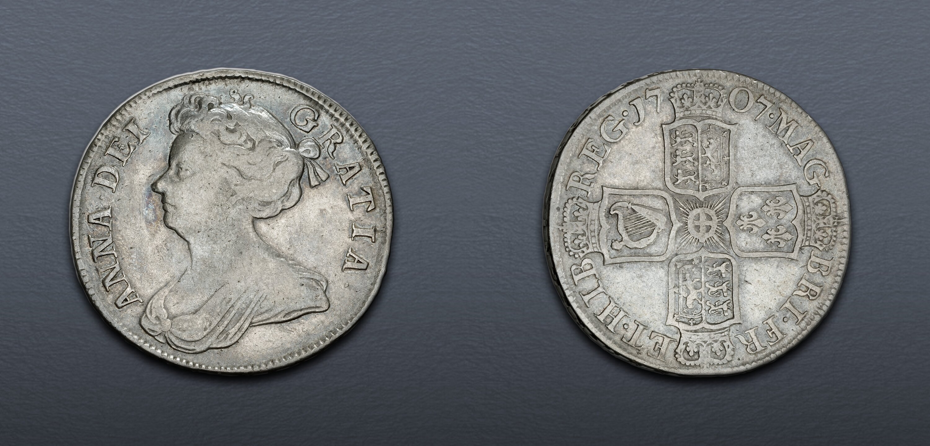 STUART. Anne. 1702-1714. AR Halfcrown. Dated 1707 and RY SEPTIMO. Near ...