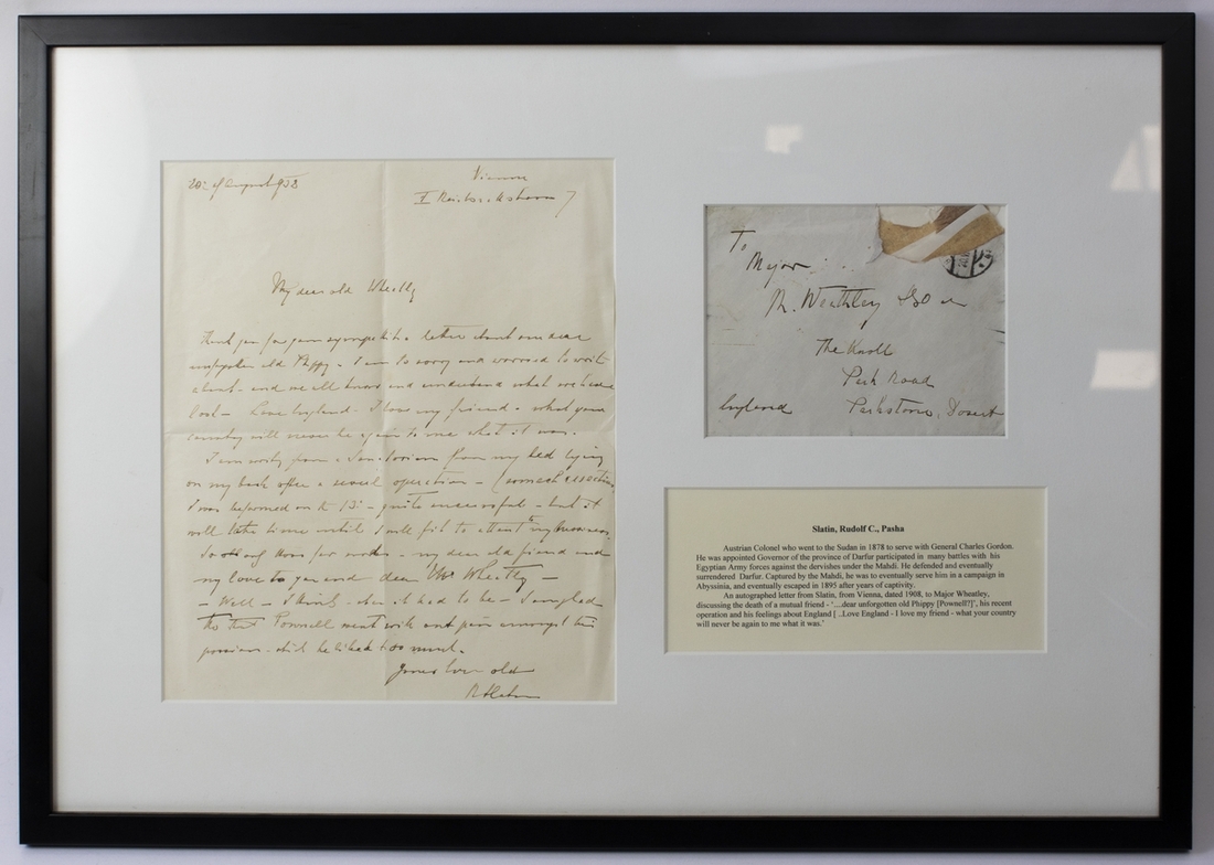Sudan Rudolph C. Slatin, Pasha (1857-1832) 1908 Autograph letter signed ...