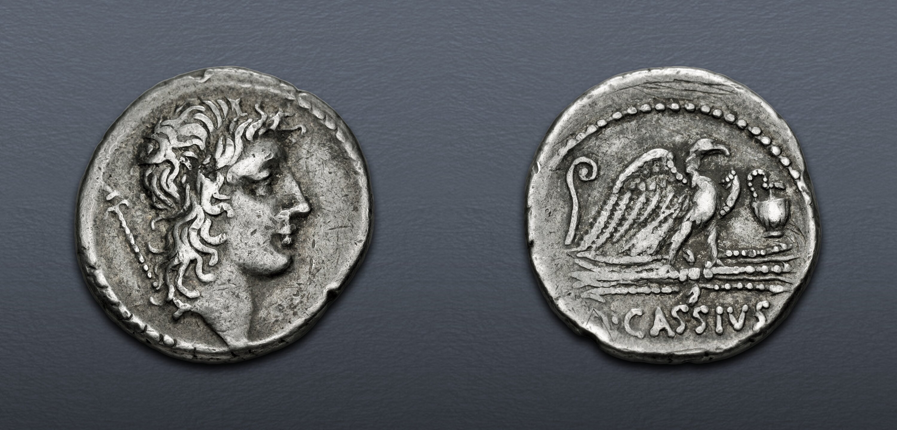 Q. Cassius Longinus. 55 BC. AR Denarius (18mm, 3.98 g, 5h). Rome mint ...