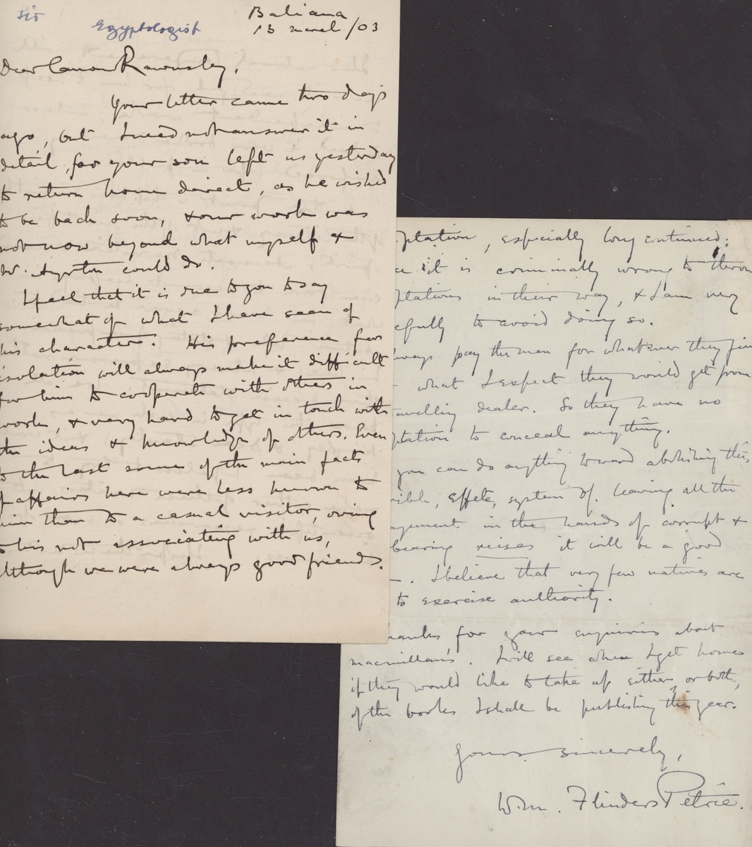 Egypt / Great Britain Sir W.M. Flinders Petrie (1853-1942) 1903 Two ...
