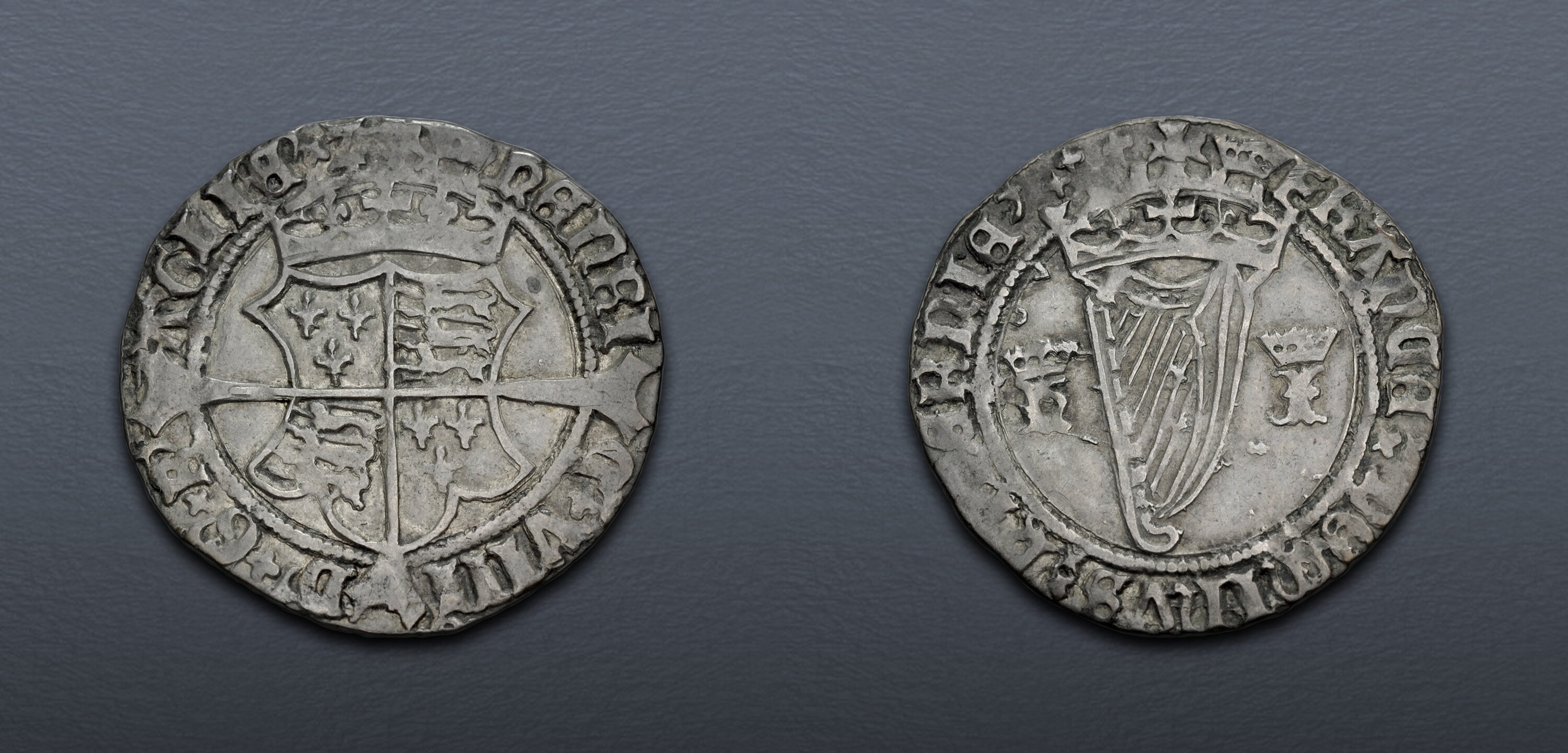 IRELAND. Henry VIII. 1509-1547. AR Groat (24mm, 2.71 g, 4h). First Harp ...