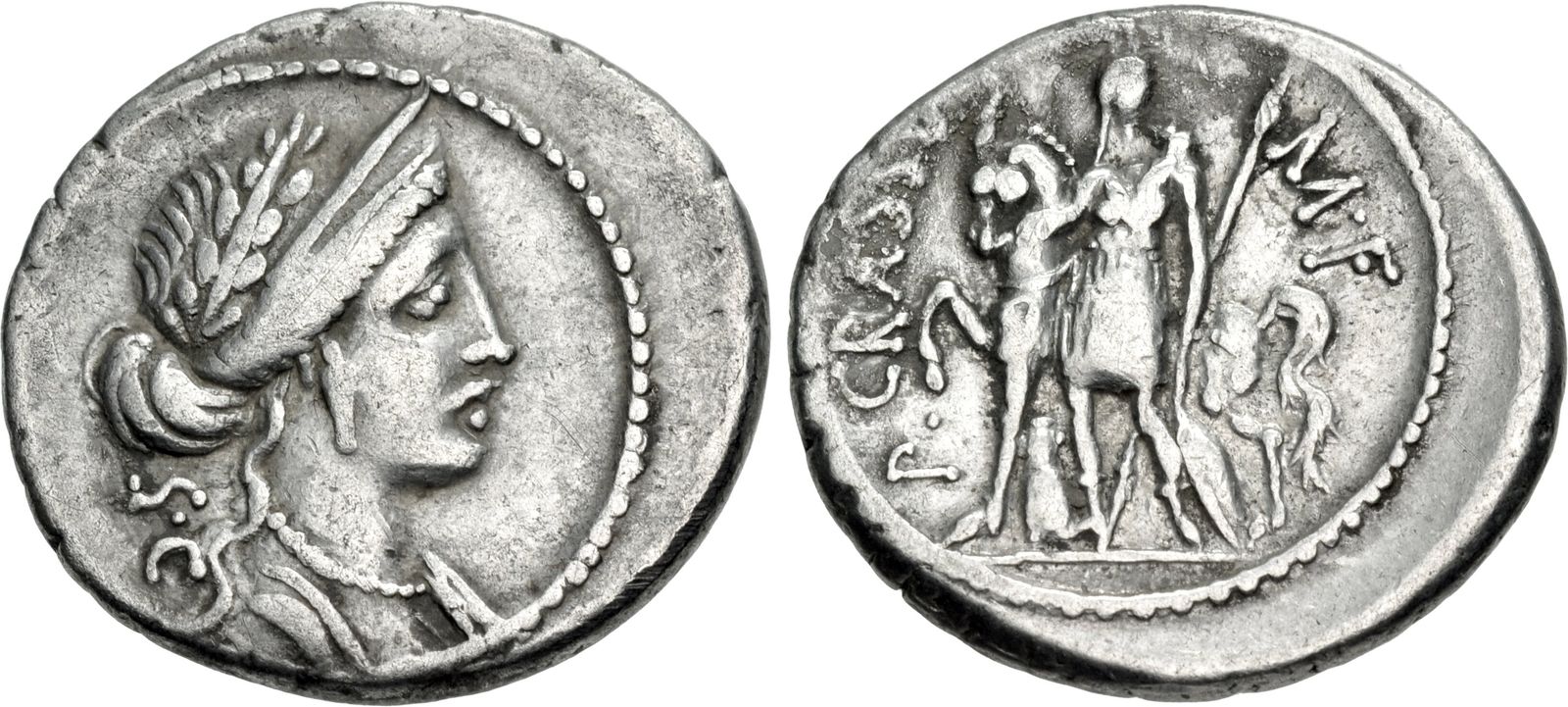 P. Licinius Crassus M.f. 55 BC. AR Denarius (19.5mm, 3.74 g, 6h). Rome ...