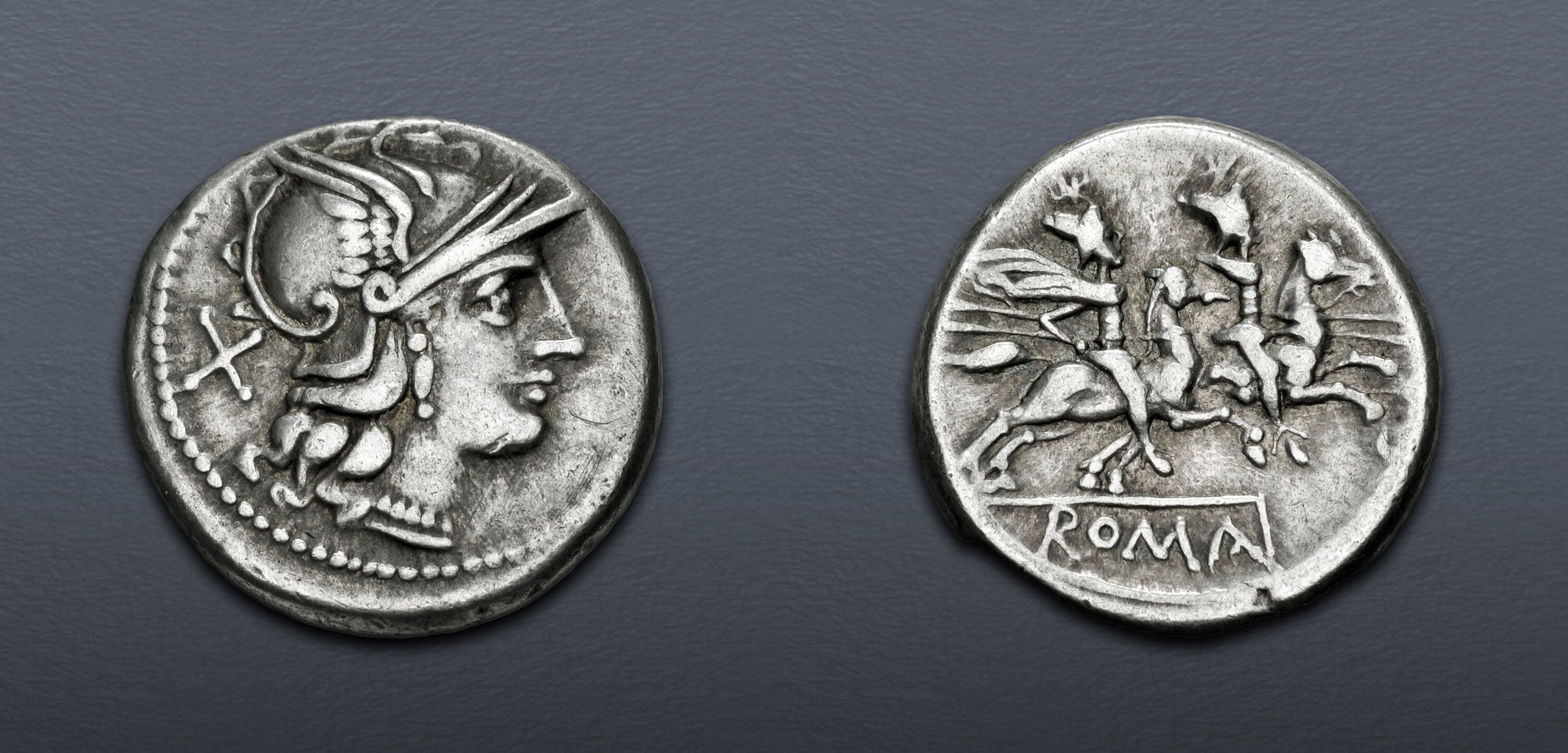 Anonymous. After 211 BC. AR Denarius (18mm, 3.93 g, 2h). Unmarked series. Rome mint. VF ...