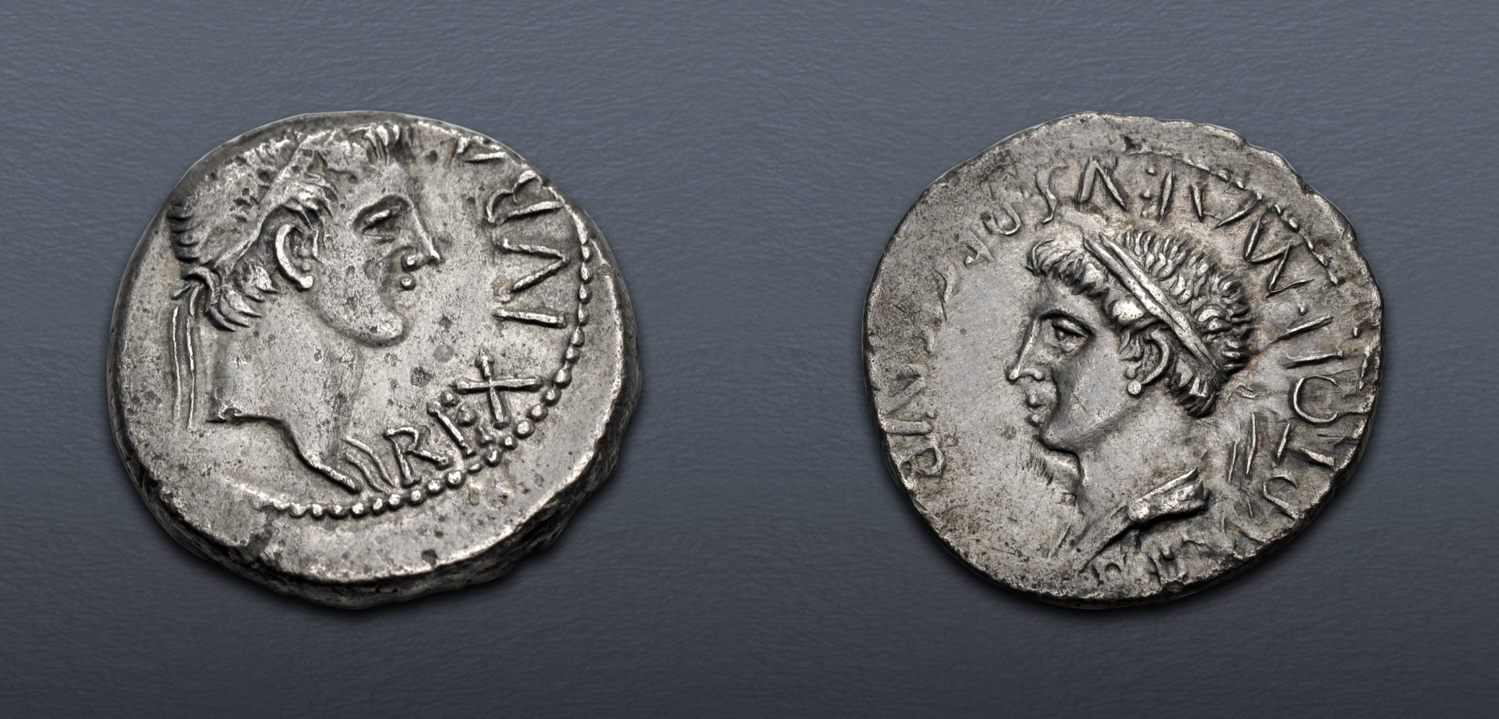 KINGS of MAURETANIA. Juba II, with Ptolemy. 25 BC-AD 24. AR Denarius ...