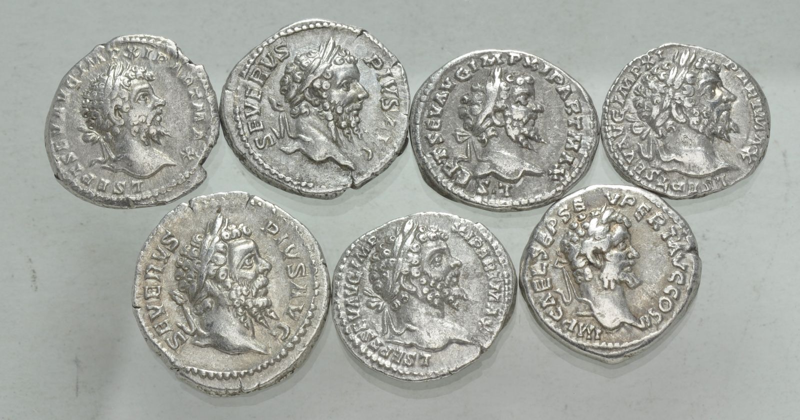 ROMAN. Imperial. Lot of seven (7) AR Denarii of Septimius Severus ...