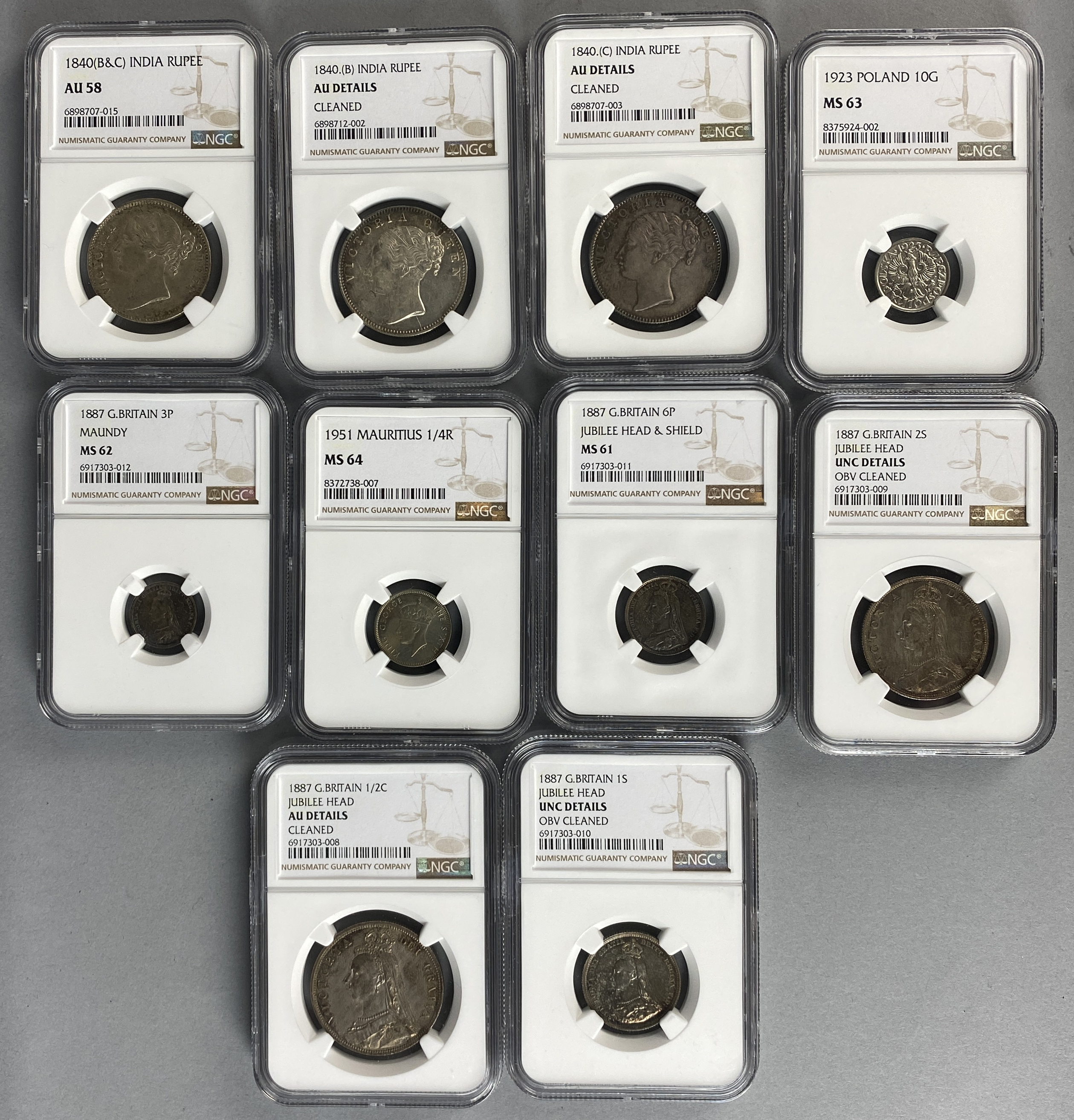WORLD. Miscellaneous. Lot of ten (10) encapsulated silver and base ...
