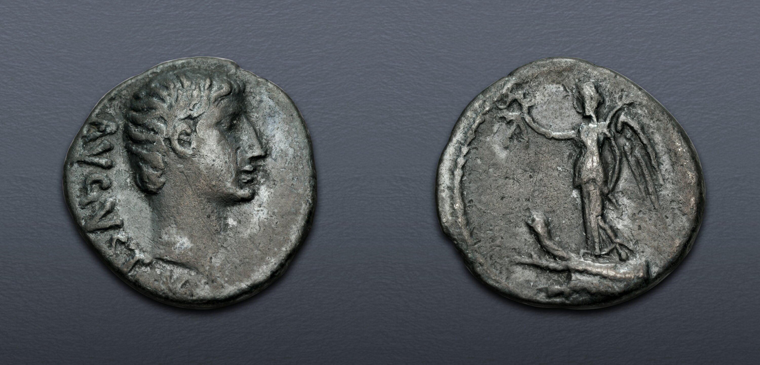 Augustus. 27 BC-AD 14. AR Quinarius (13.5mm, 1.43 g, 3h). Pergamum mint ...