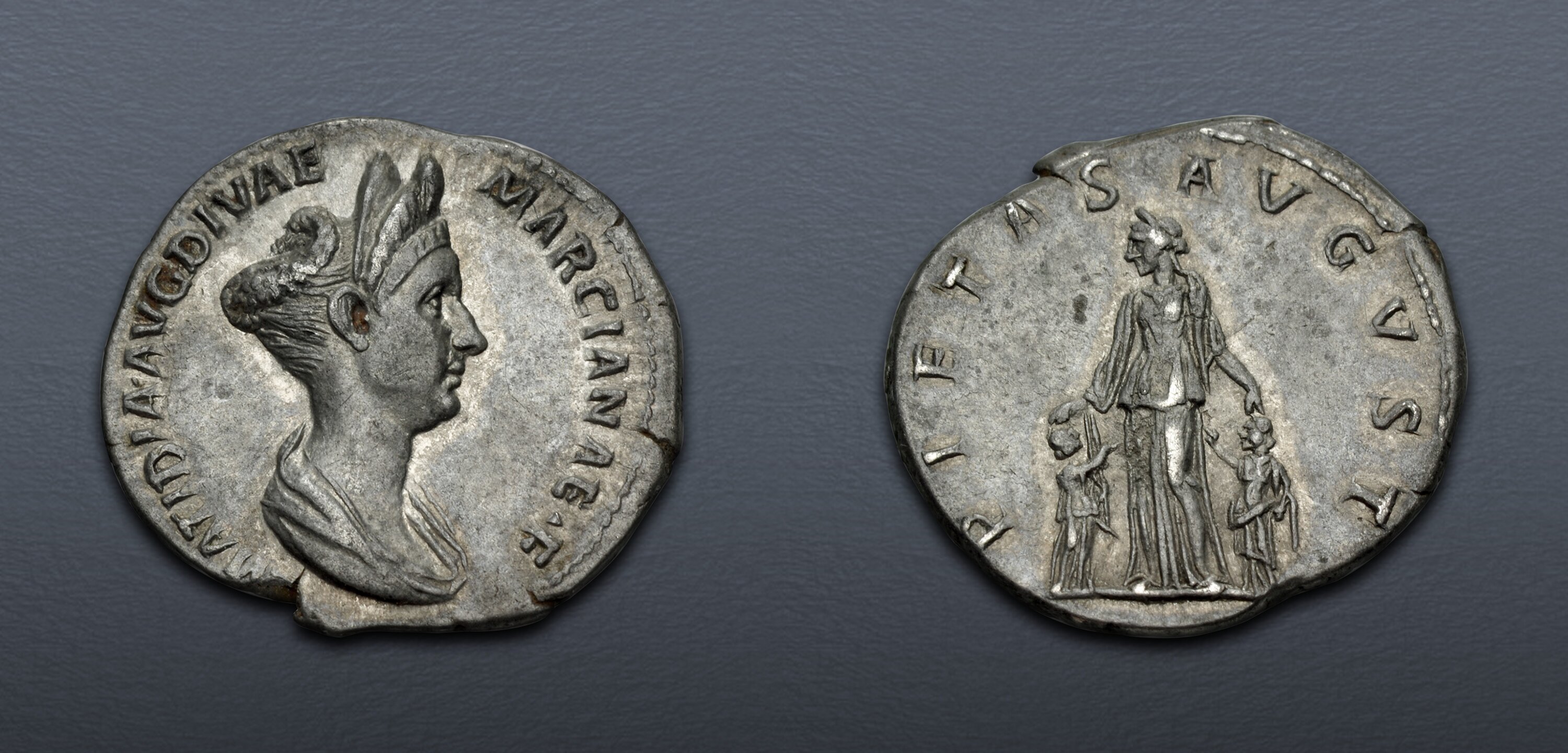 Diva Matidia. Died AD 119. AR Denarius (19.5mm, 3.33 g, 6h). Rome mint ...