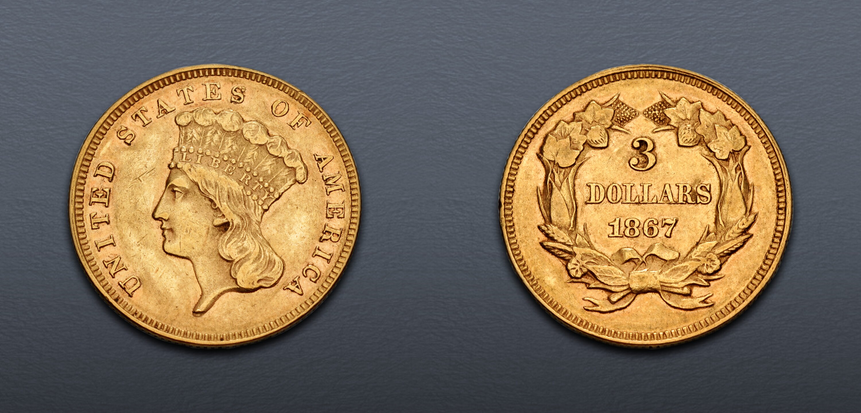 1867 Three Dollar Gold Piece. NGC AU 55. 6887584-001. . | Classical ...