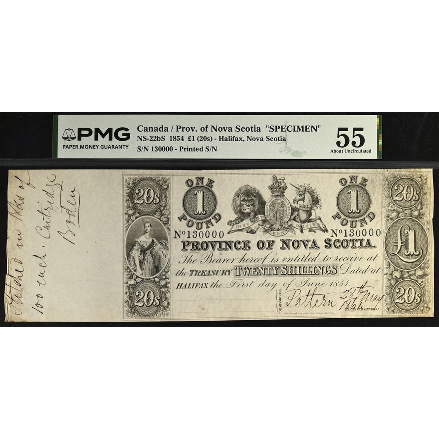 Province of Nova Scotia, Canada, *TOP POP* specimen £1 (20/- Shillings ...