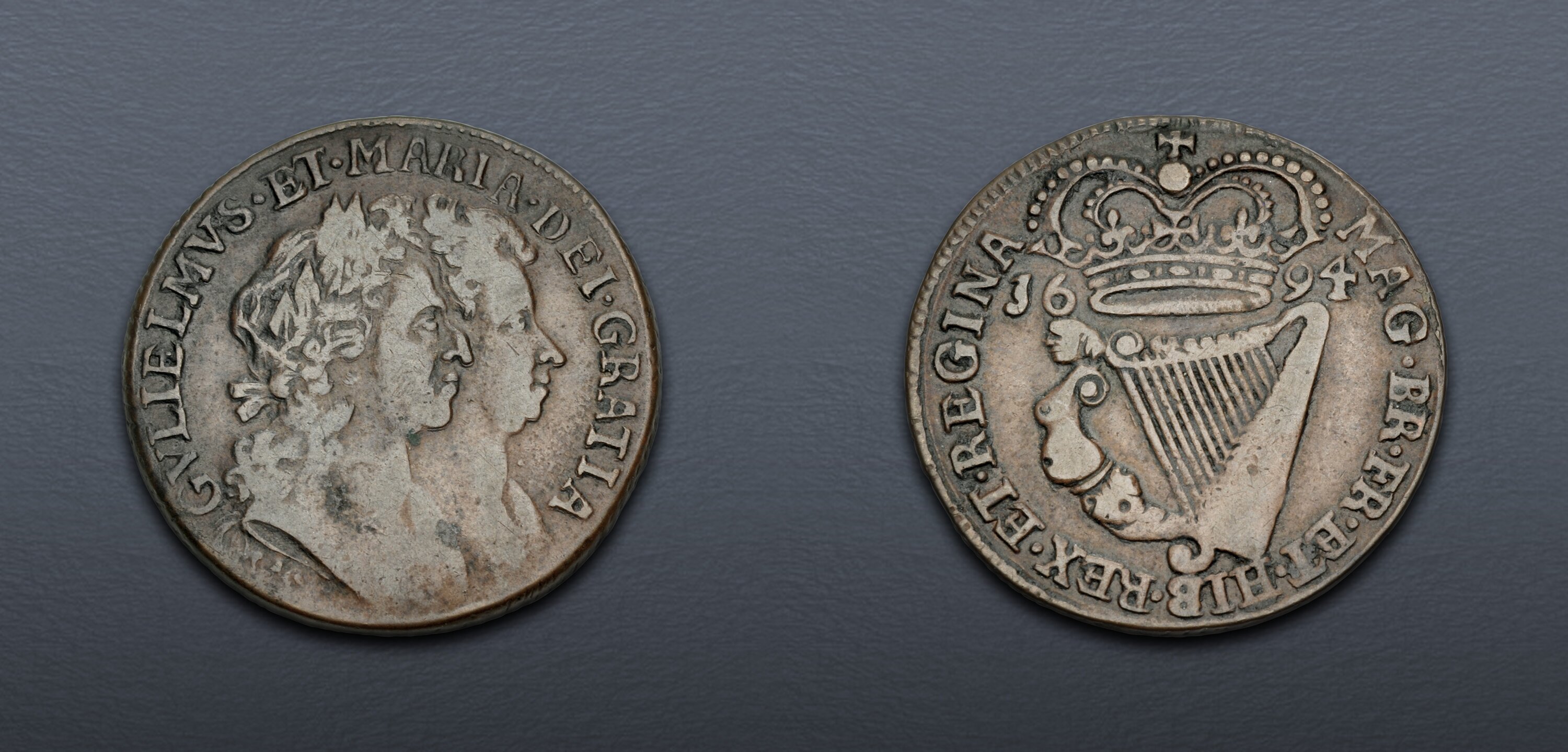 IRELAND. William & Mary. 1689-1694. CU Halfpenny. Dublin mint. Dated 1694. Near VF. | Classical ...