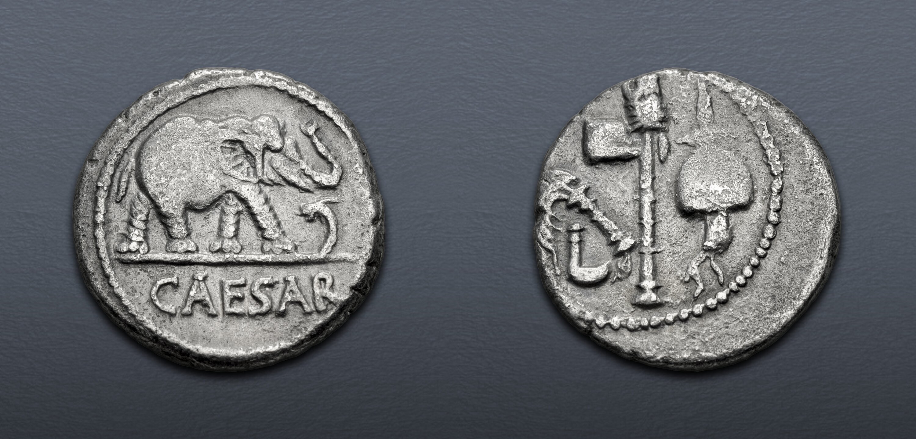 The Caesarians. Julius Caesar. April-August 49 BC. AR Denarius (18mm, 3 ...