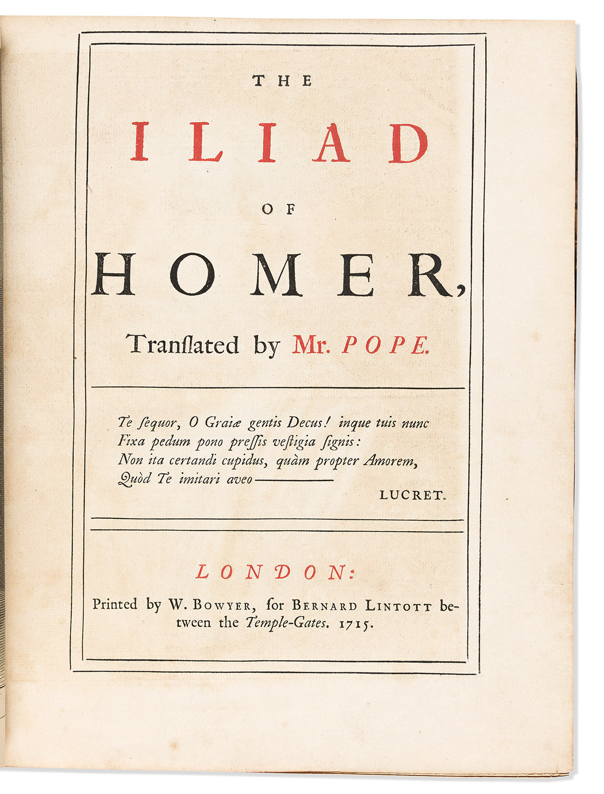 Homer, trans. Alexander Pope (1688-1744) The Iliad [and] The Odyssey of ...