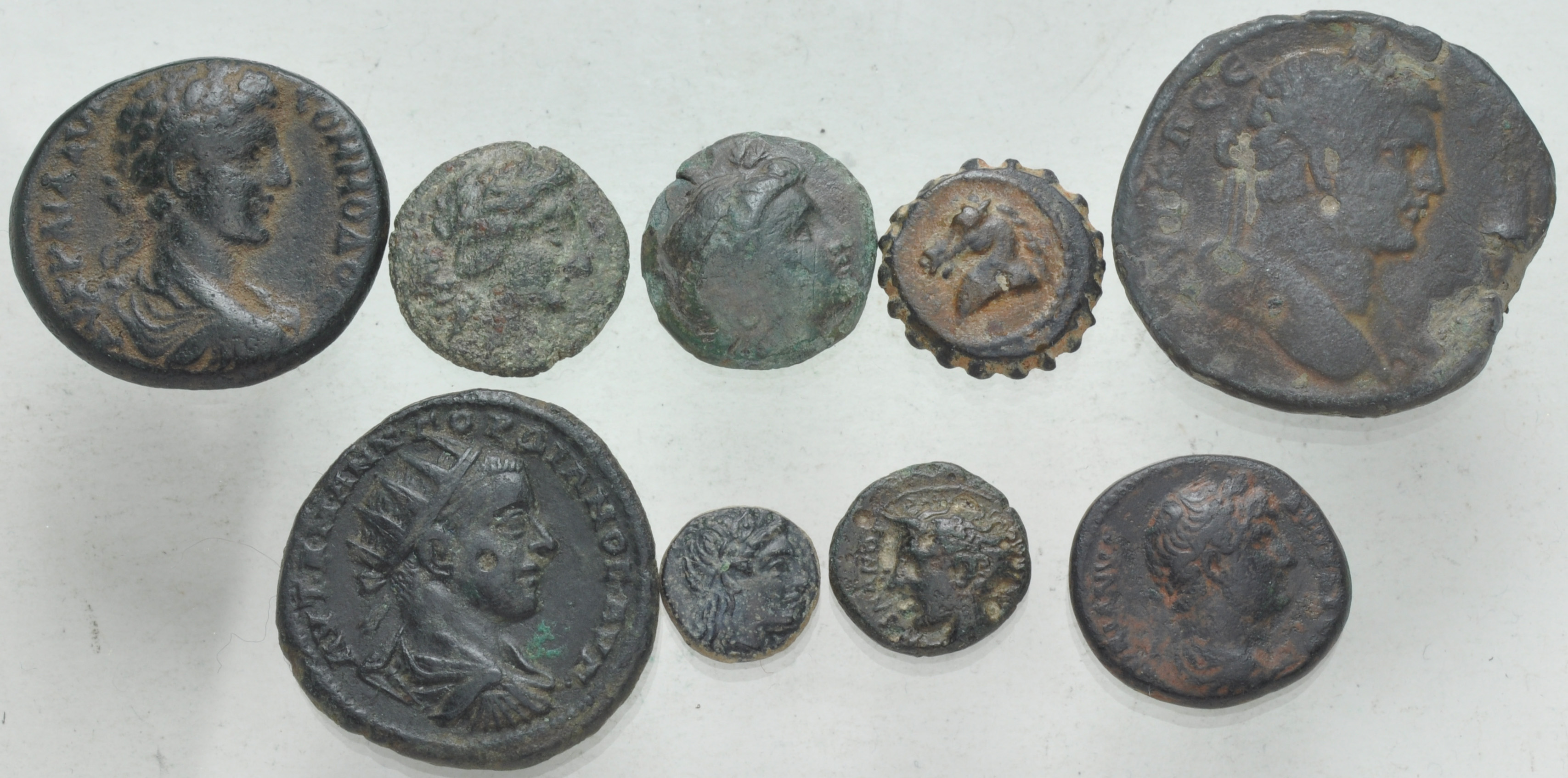 MIXED. Greek - Roman Imperial. Lot of nine (9) bronze issues ...
