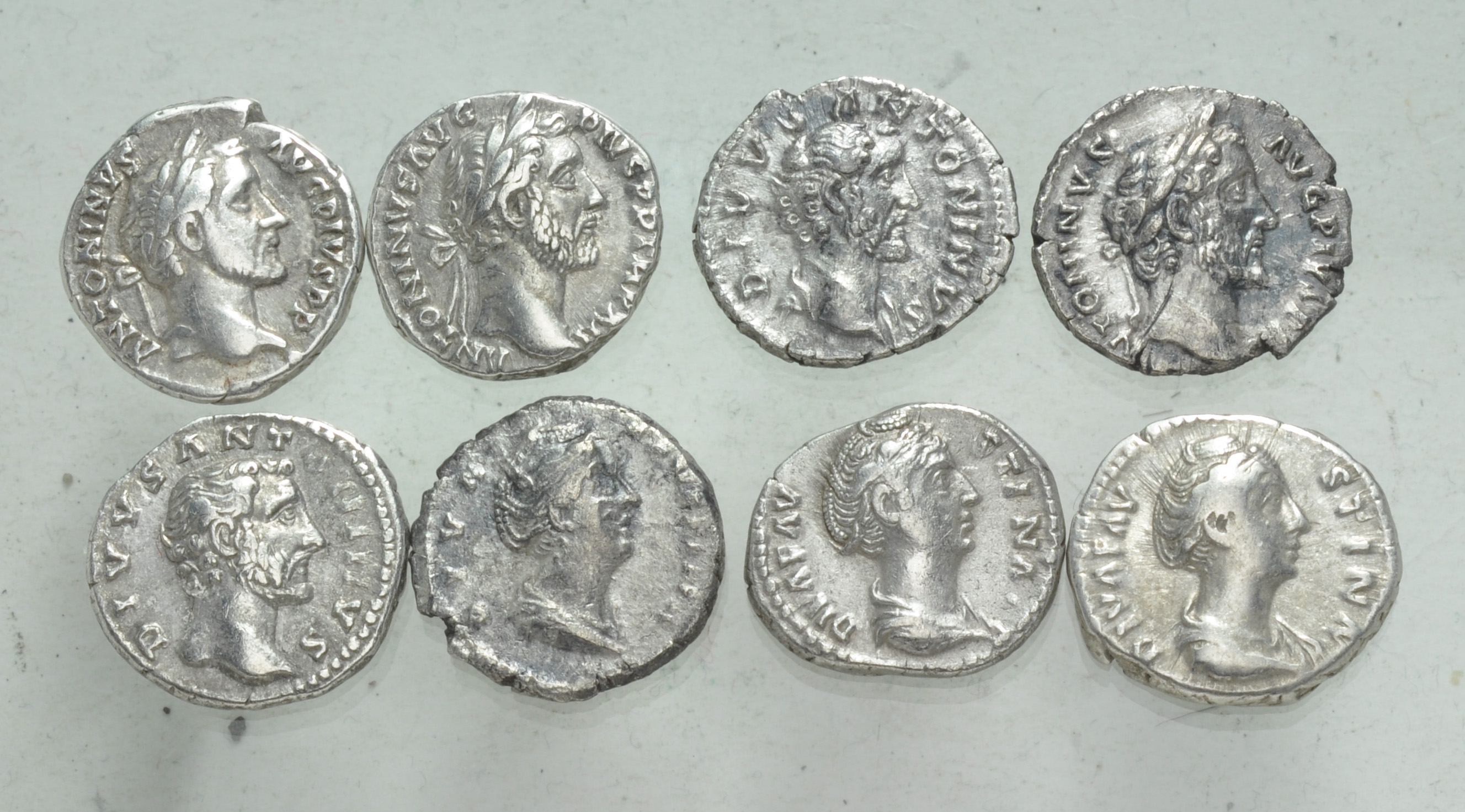 ROMAN. Imperial. Lot of eight (8) AR Denarii of Antoninus Pius and ...