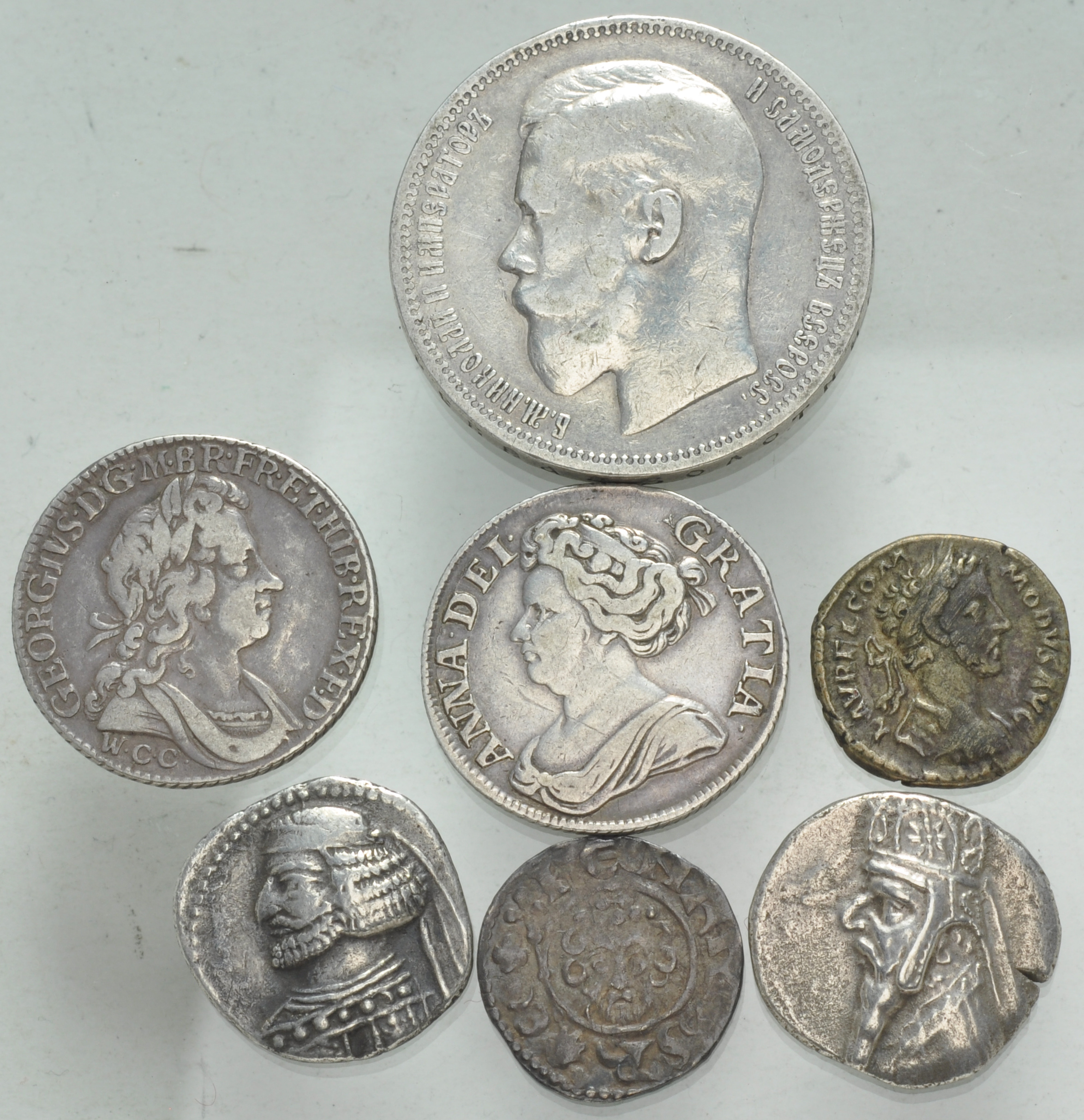 MIXED. Oriental Greek - British. Lot of seven (7) silver issues ...