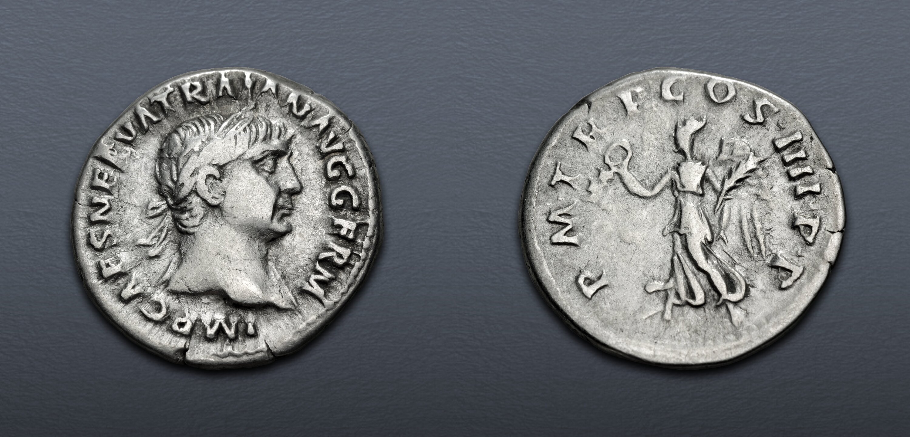 Trajan. AD 98-117. AR Denarius (18mm, 3.15 g, 7h). Rome mint. Struck AD 102. Near VF ...