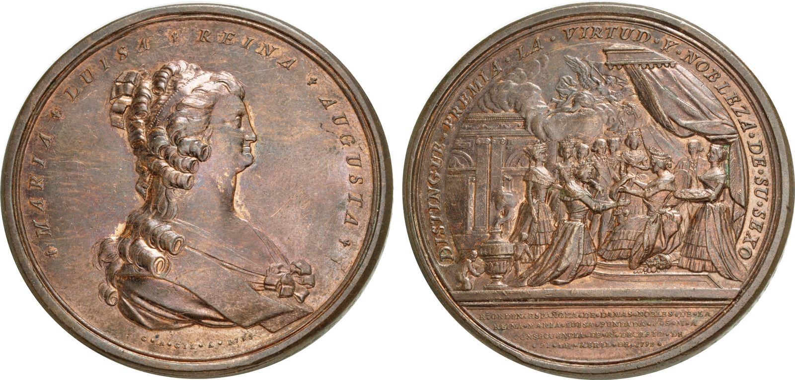 MEXICO, Colonial. Maria Luisa. Queen of Spain, 1788-1808. Æ Medal (55mm ...