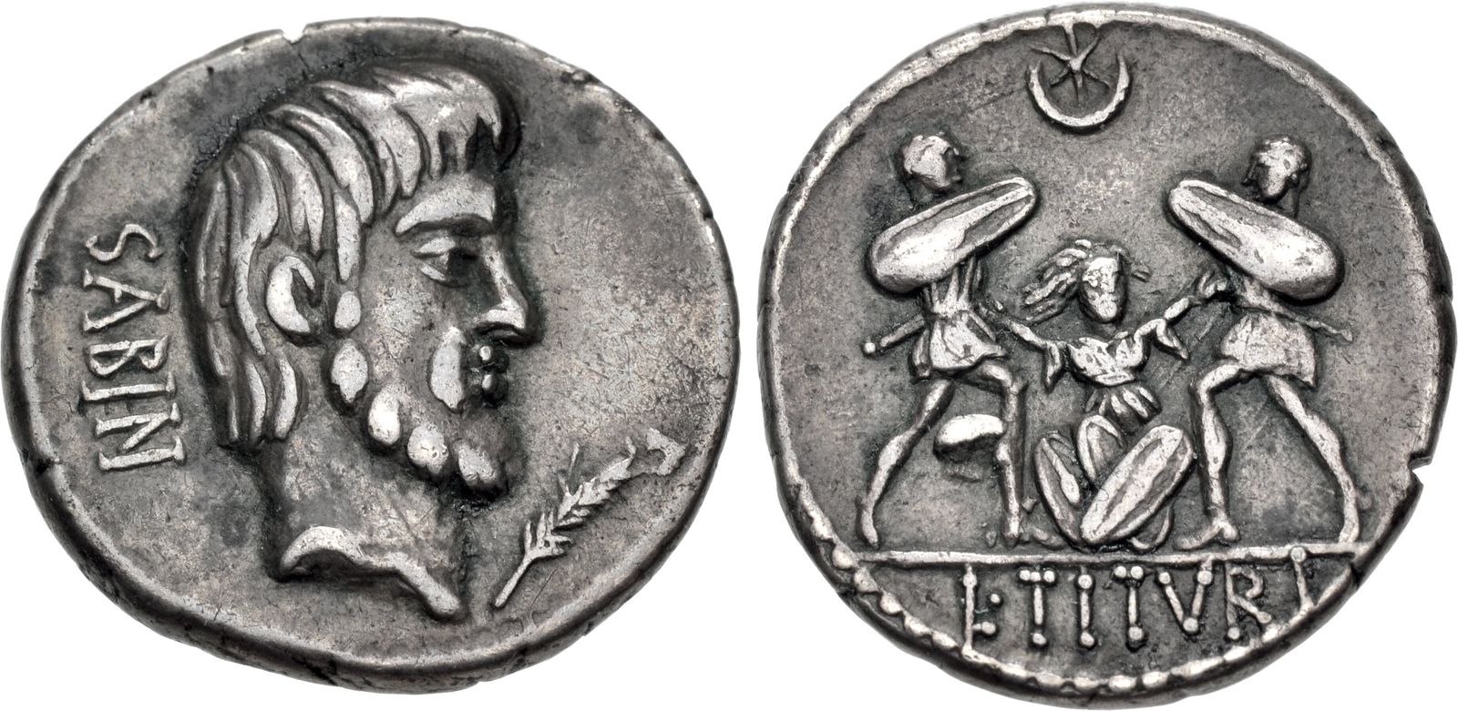 L. Titurius L.f. Sabinus. 89 BC. AR Denarius (18.5mm, 3.91 g, 9h). Rome ...