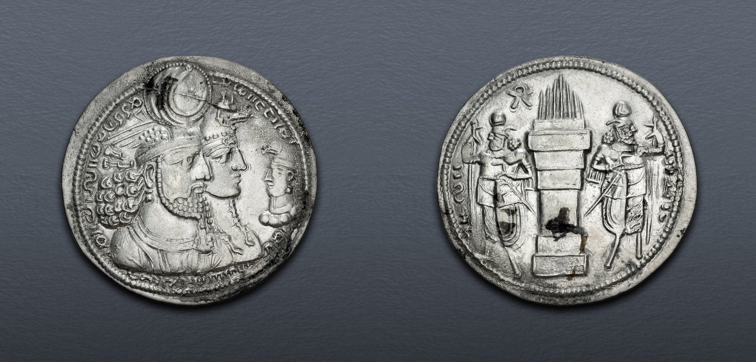 SASANIAN KINGS. Vahrām (Bahram) II, with Queen and Prince 4. AD 276-293 ...