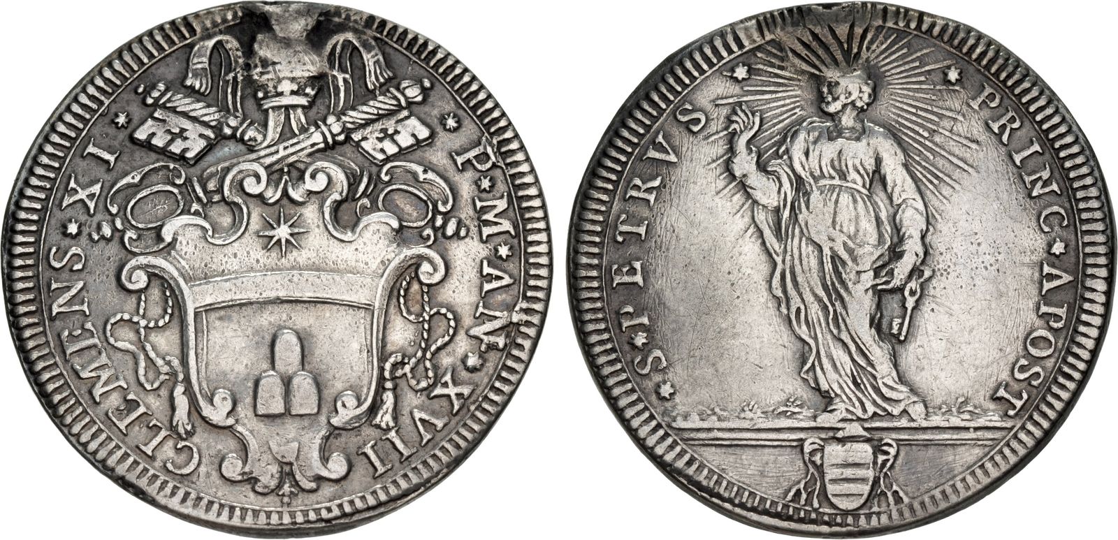 ITALY, Papal (Papal state). Clement XI. 1700-1721. AR Testone (30.5mm ...