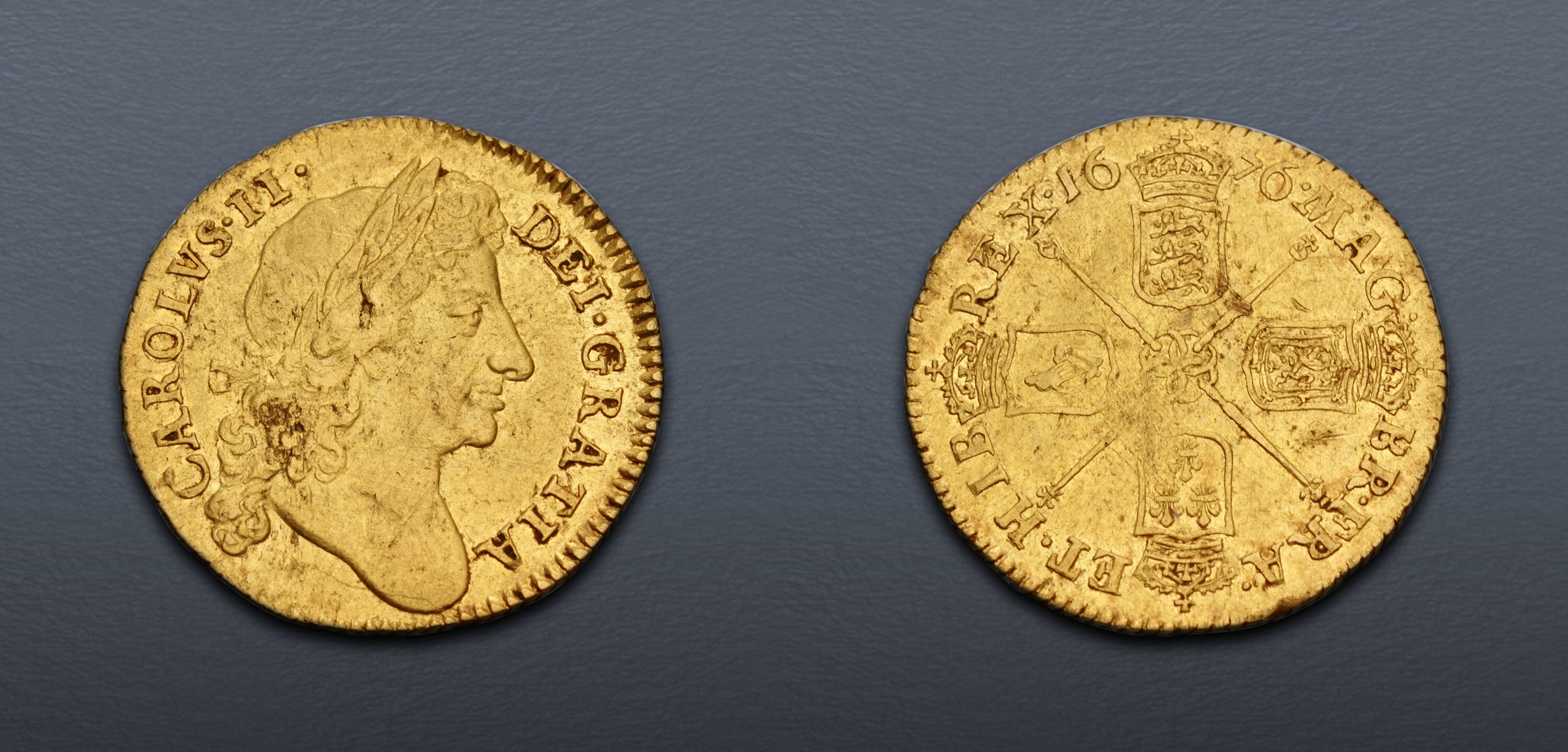 STUART. Charles II. 1660-1685. AV Half Guinea. Dated 1676. VF ...