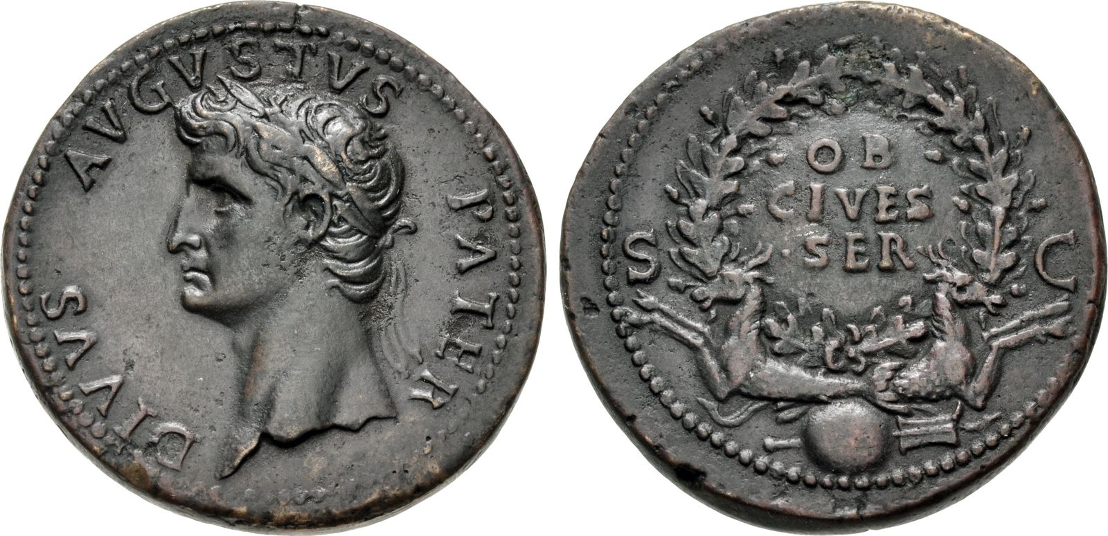 ANCIENT THEMES. Divus Augustus. Died AD 14. Cast Æ “Sestertius” (34mm ...