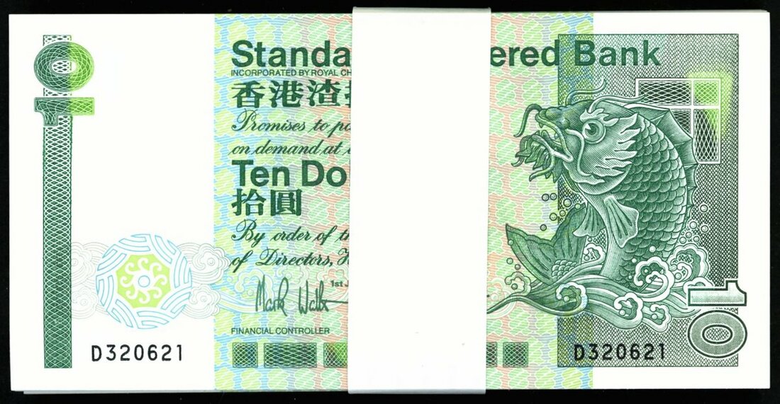 Standard Chartered Bank, Hong Kong, a bundle of $10 (100), 1985, prefix ...