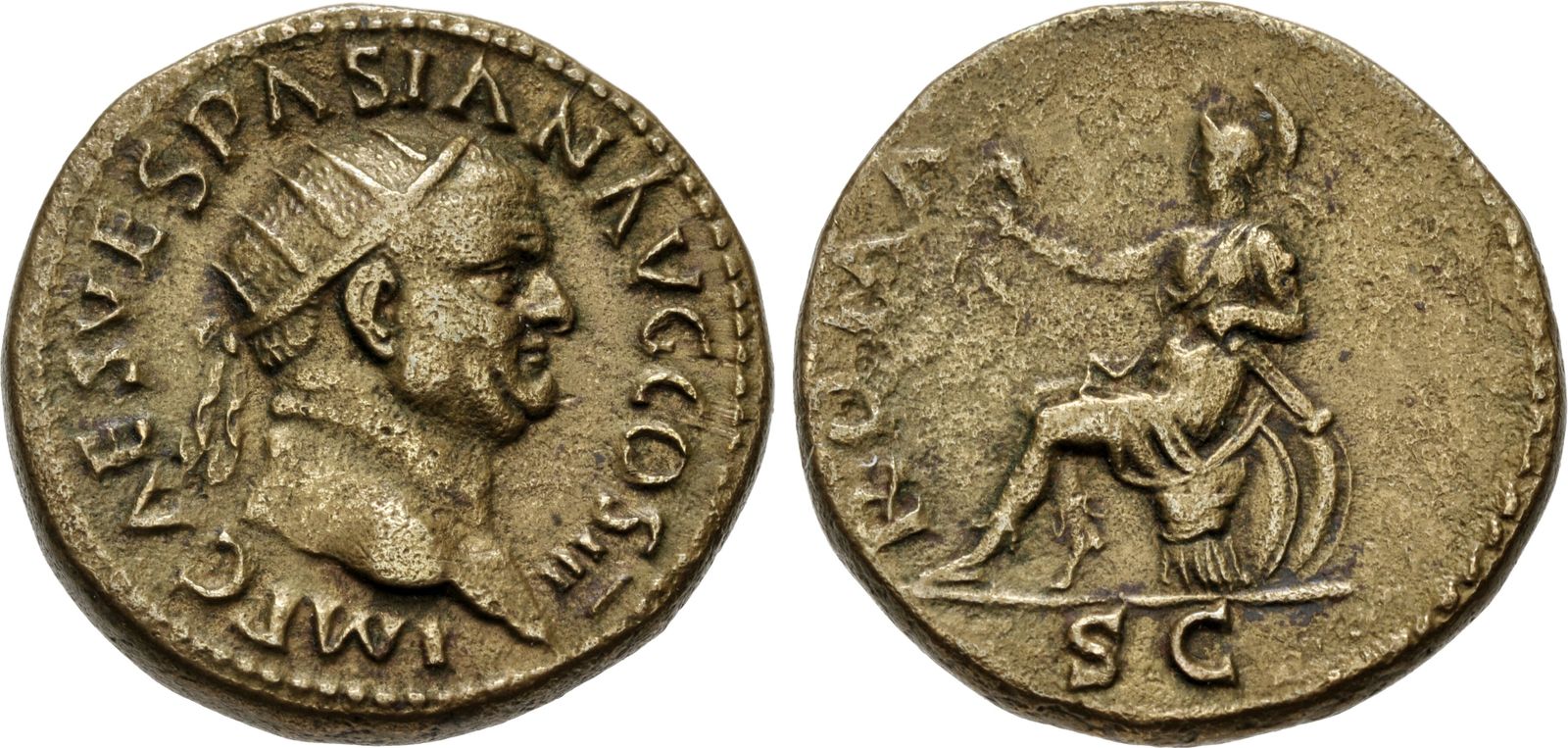 Vespasian. AD 69-79. Æ Dupondius (27.5mm, 14.65 g, 6h). Rome mint ...