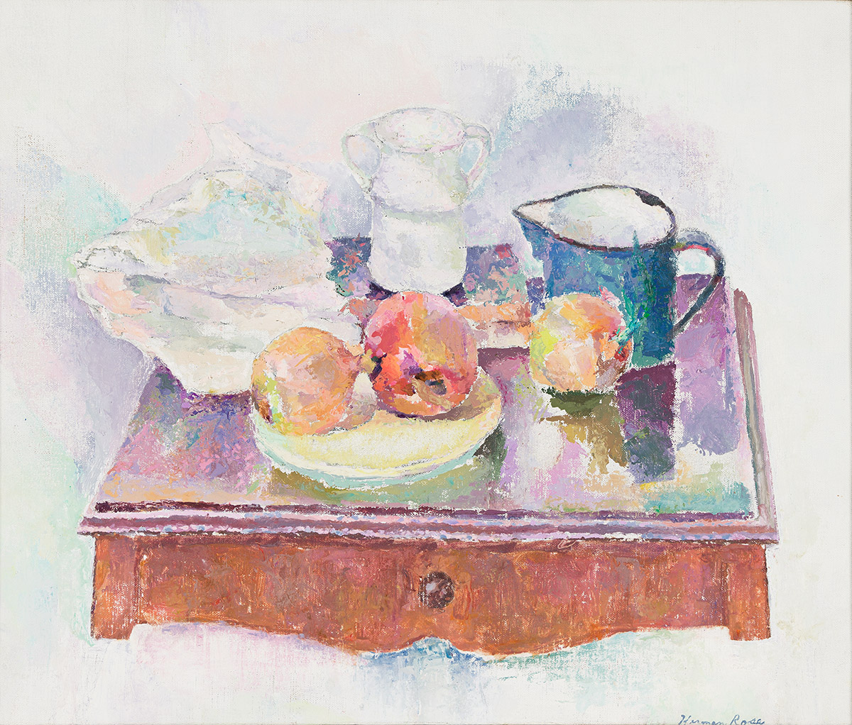 HERMAN ROSE (1909-2007) Untitled, (Still Life with Blue Pitcher ...