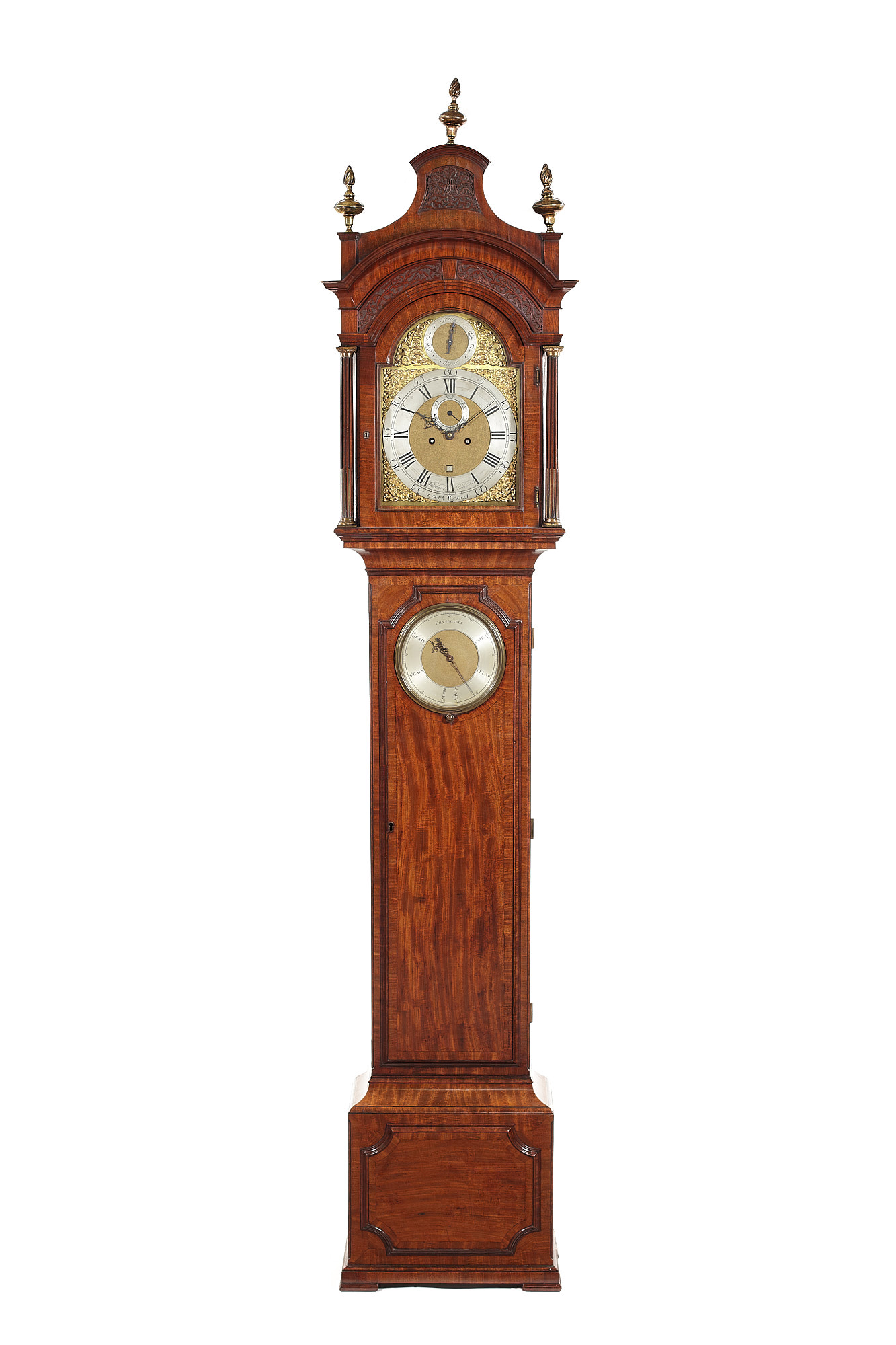 A George II mahogany and brass mounted longcase clock and barometer ...