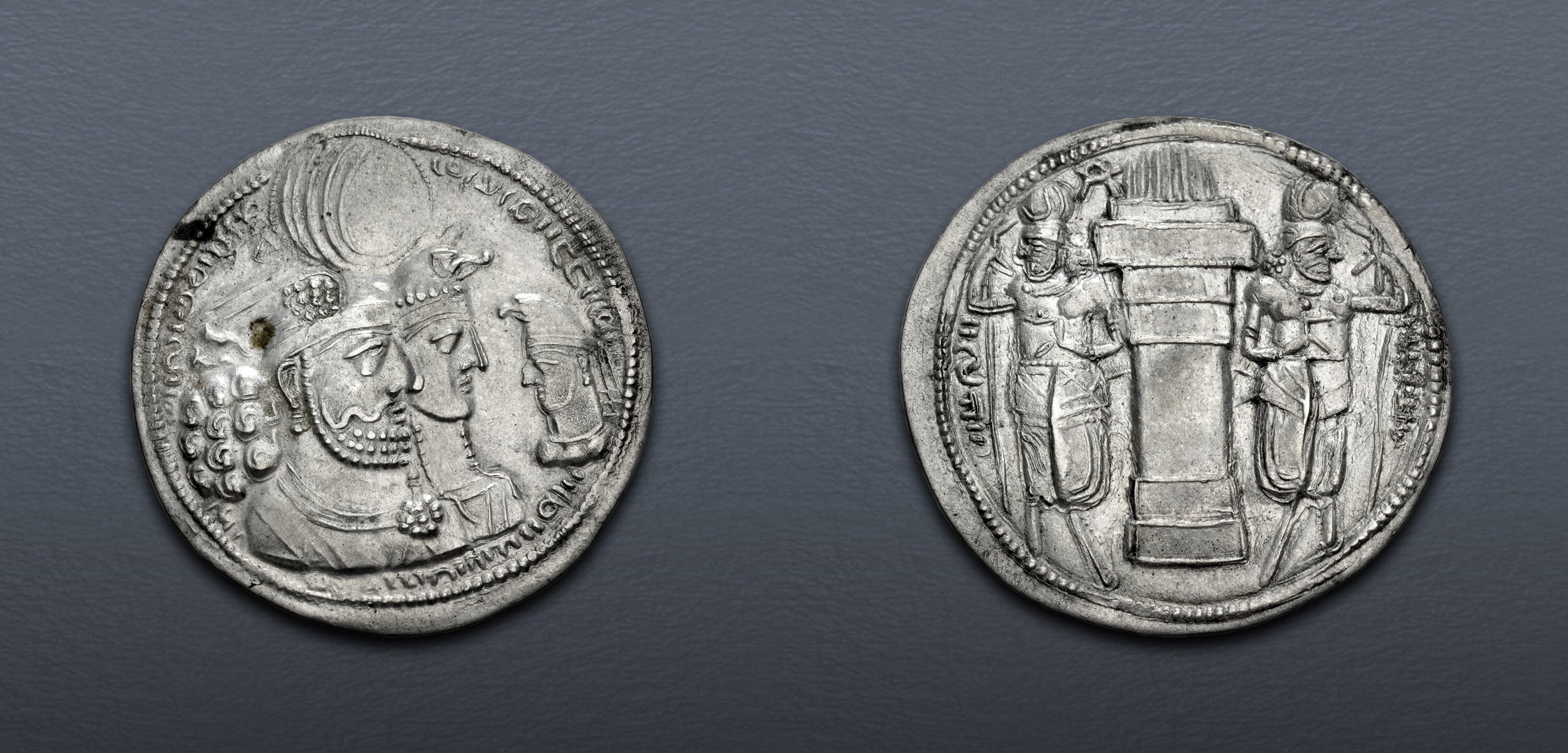SASANIAN KINGS. Vahrām (Bahram) II, with Queen and Prince 4. AD 276-293 ...