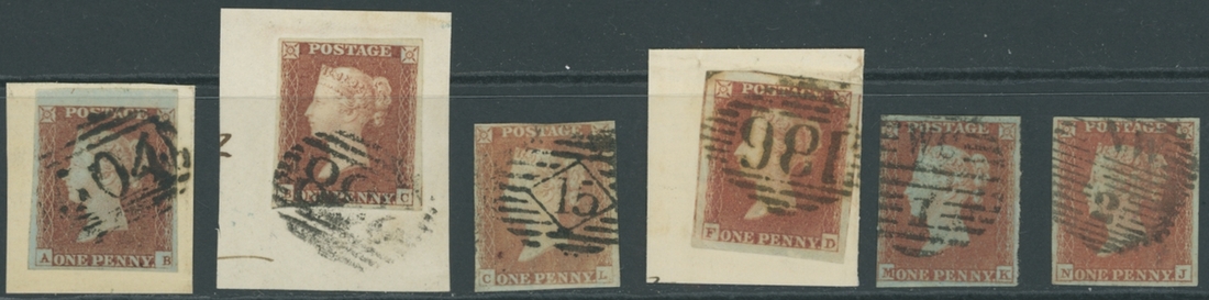 Great Britain 1841-53 One Penny Red-Brown Unplated Selection of eight ...