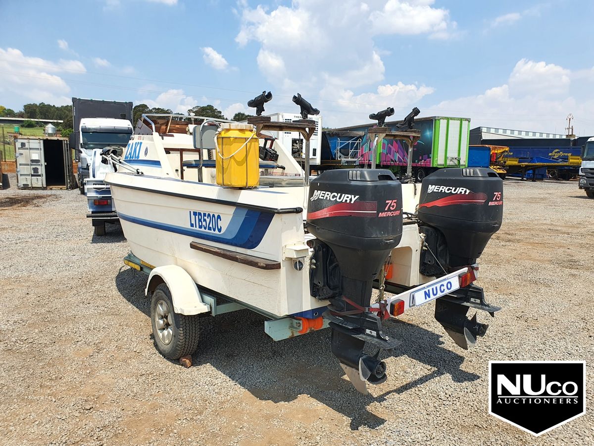 ACE CRAFT BOAT POWERED BY 2X 75HP OUTBOARD MERCURY MOTORS WITH BRAKED ...