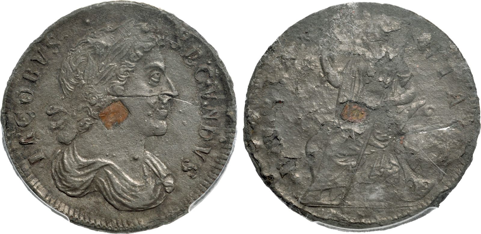 STUART. James II. 1685-1688. Tin Halfpenny. Dated 1687. PCGS AU Details ...
