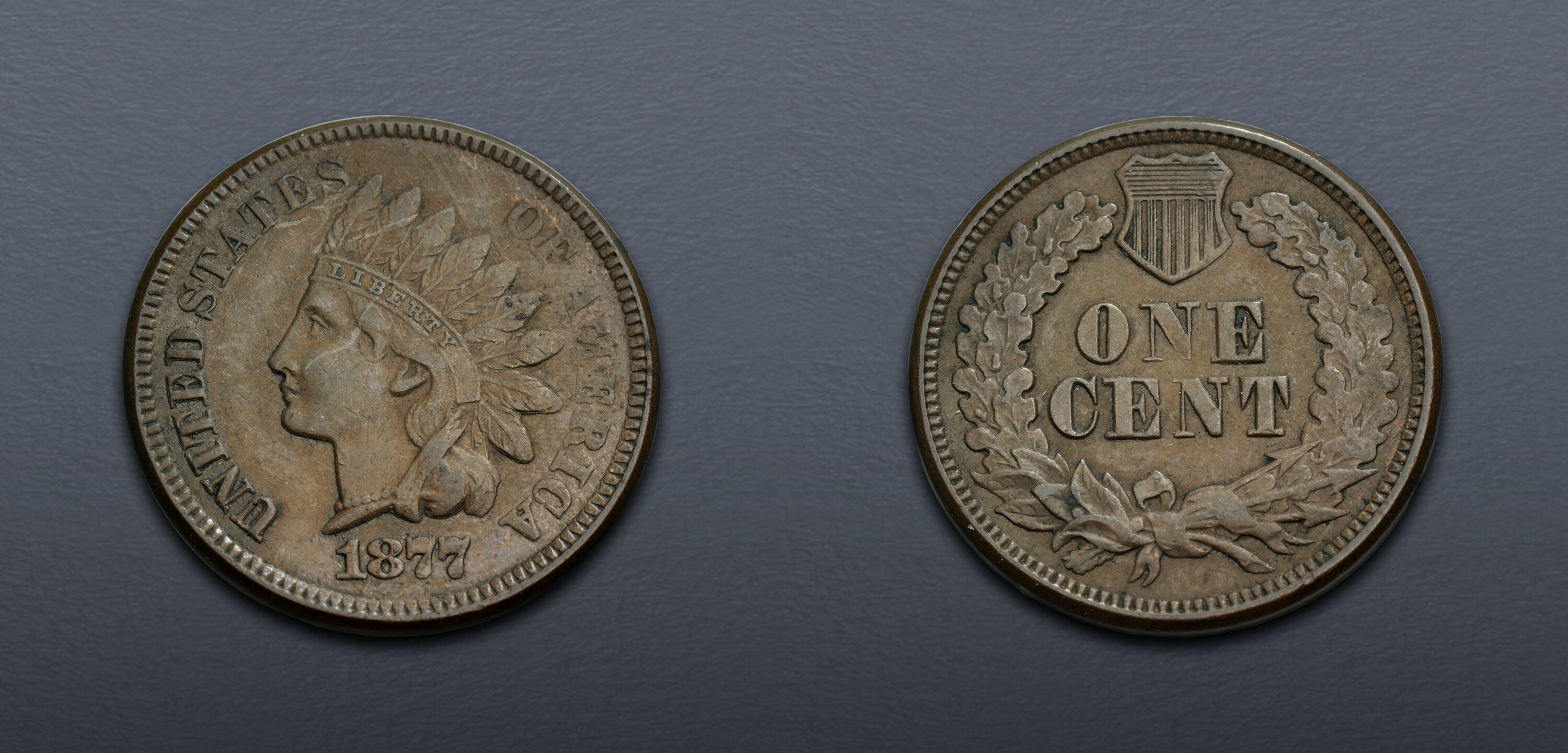1877 Indian Head Cent. NGC XF 45 BN. 8395623-009. Key date in the ...