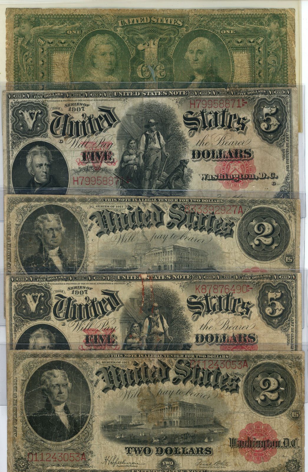 Thirteen (13) Legal Tender Notes and Silver Certificates. Fair to Fine ...