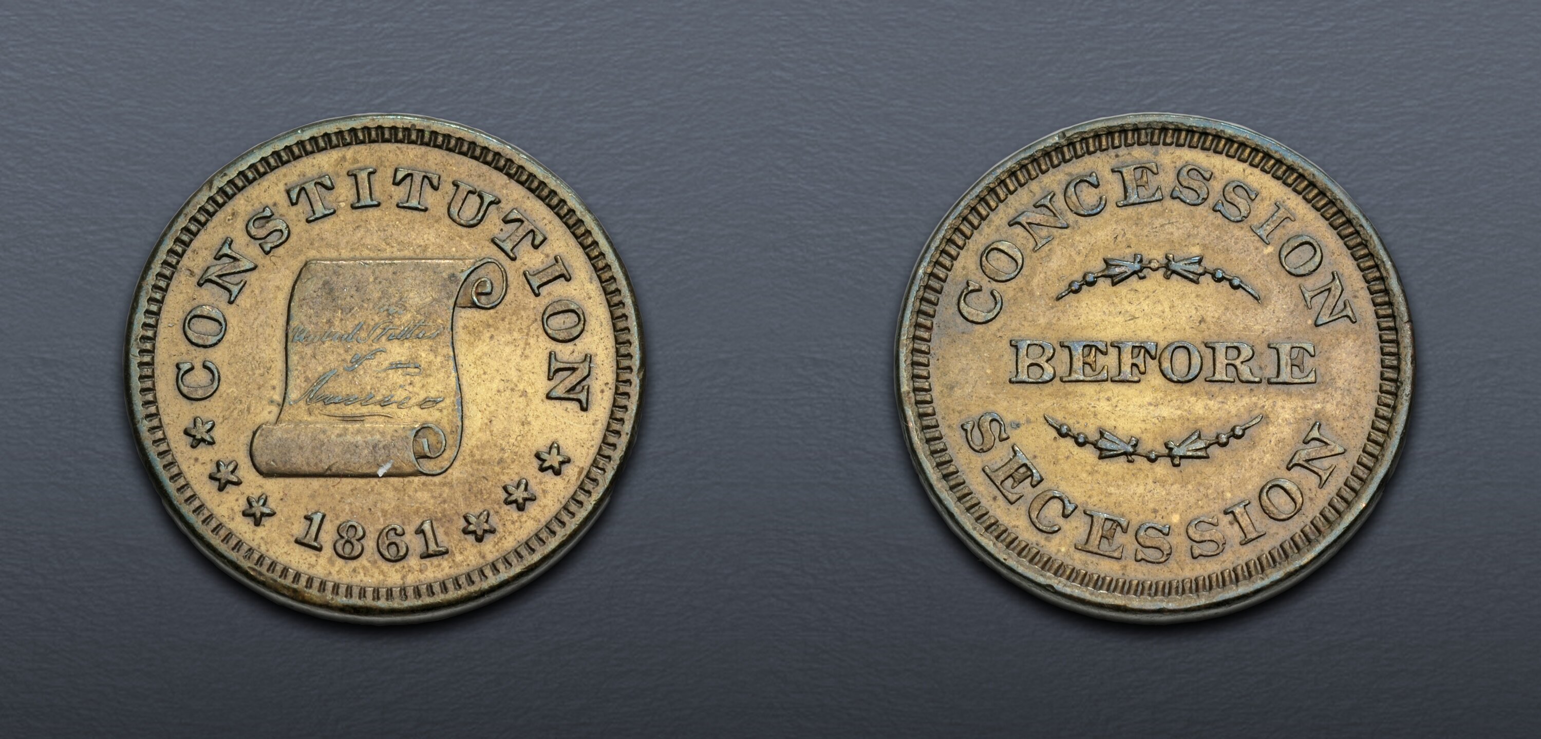 CIVIL WAR TOKENS, Patriotic series. Brass Cent Token (19mm, 4.26 g, 12h ...