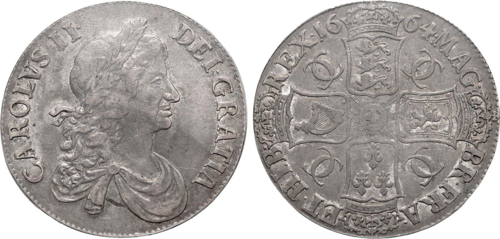 STUART. Charles II. 1660-1685. AR Crown. Dated 1664 and RY XVI. PCGS XF ...
