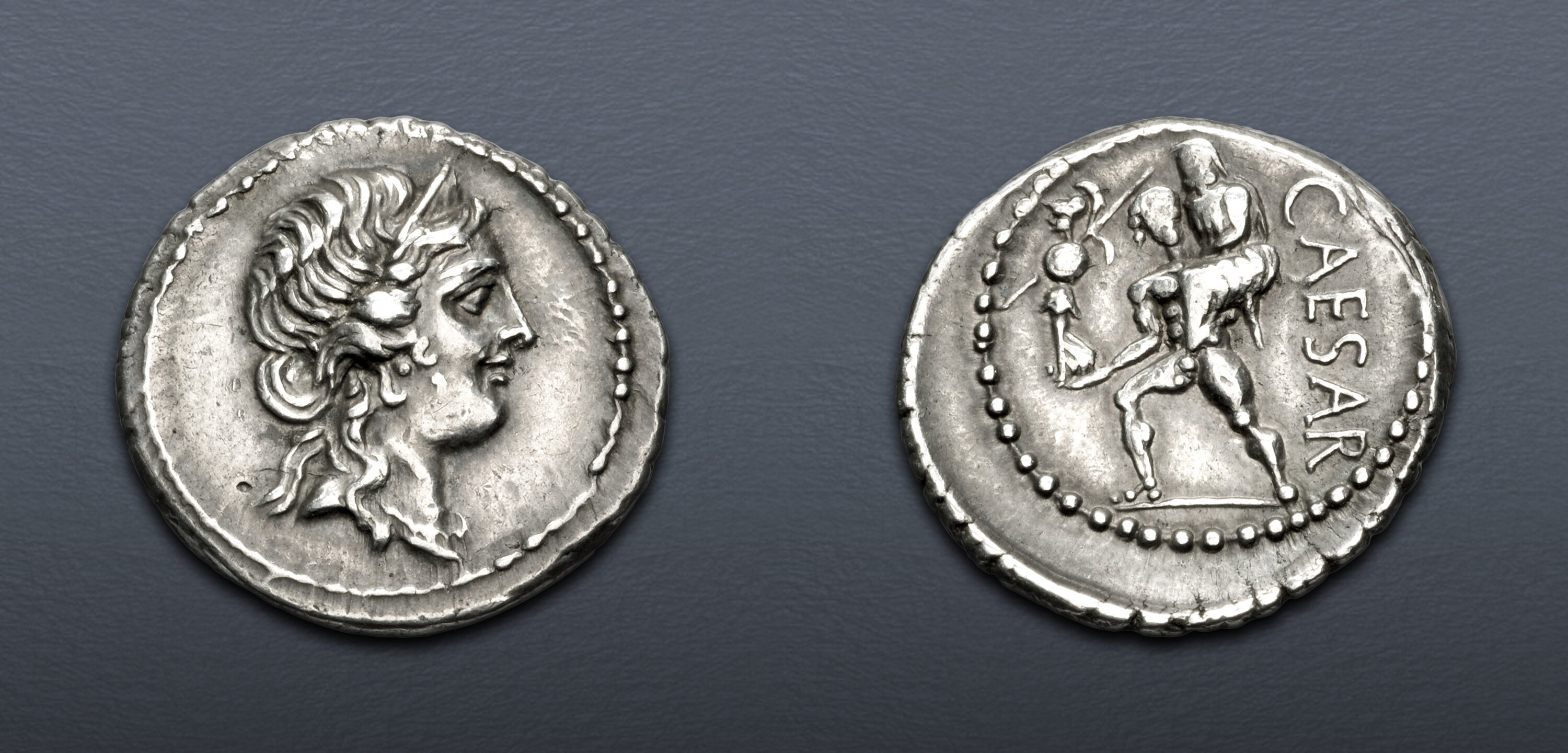 The Caesarians. Julius Caesar. Late 48-47 BC. AR Denarius (19mm, 3.82 g ...