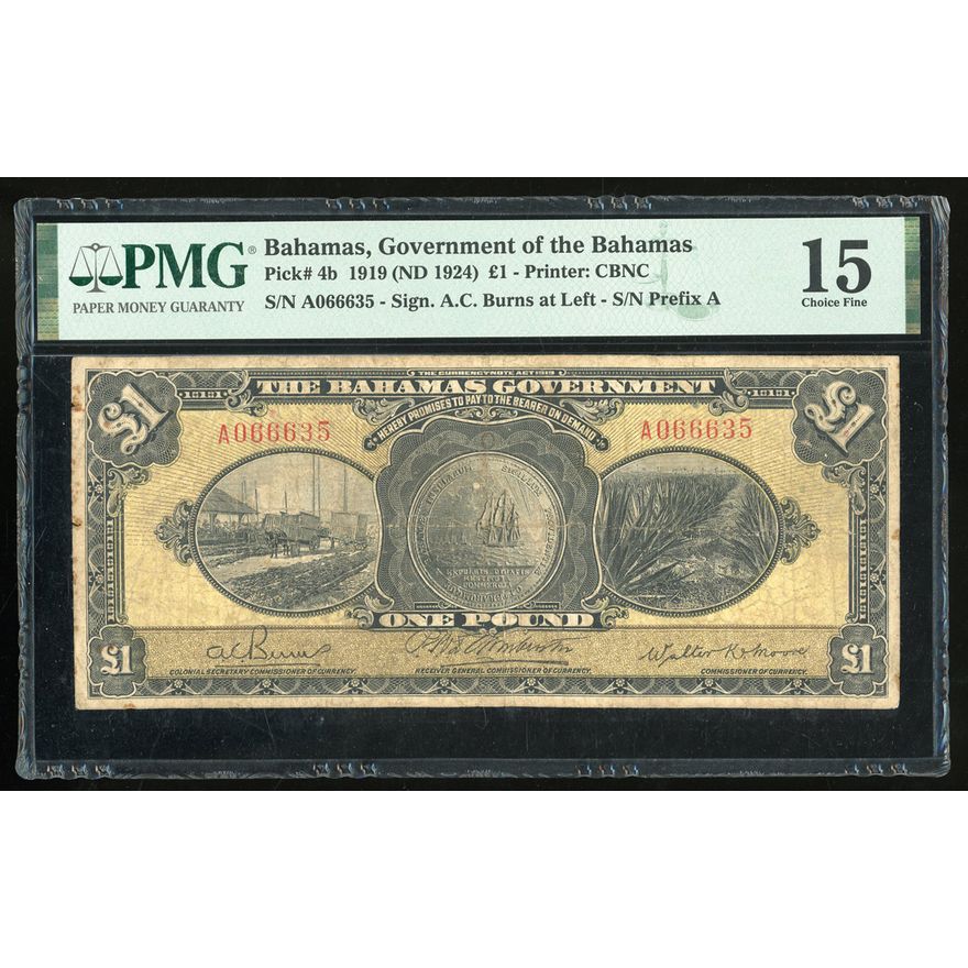 Government of the Bahamas, £1, 1919 (ND 1924), serial number A066635 ...