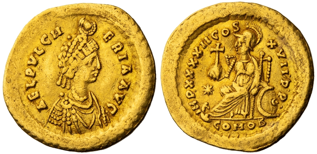 Roman Empire, Aelia Pulcheria, sister of Theodosius II (AD 402-450), AV ...