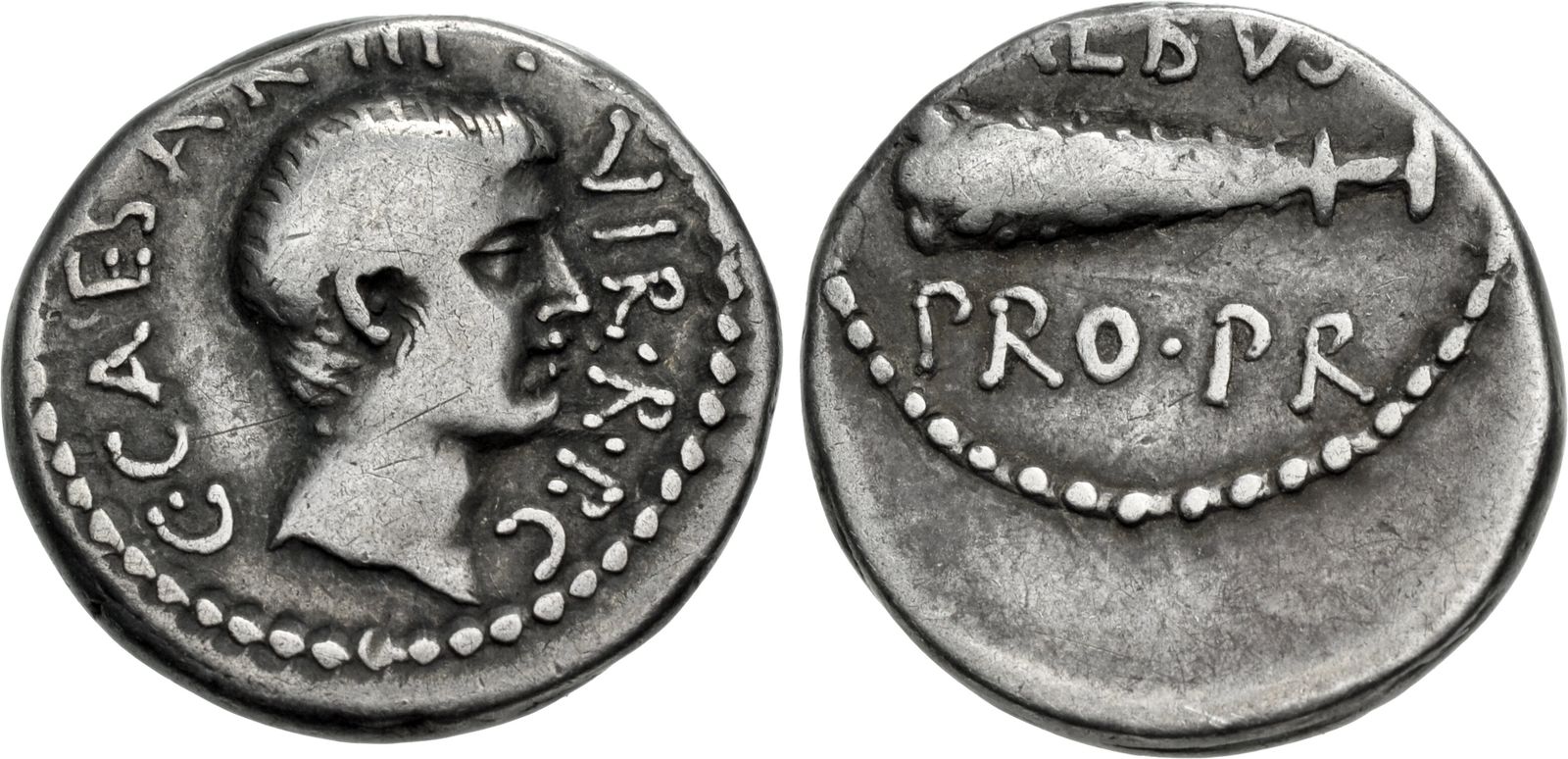 The Triumvirs. Octavian. Late 41 BC. AR Denarius (17mm, 3.90 g, 12h ...