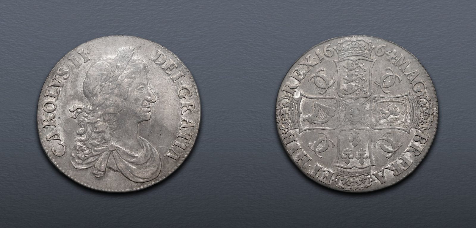 STUART. Charles II. 1660-1685. AR Crown. Dated 1664 and RY XVI. PCGS XF ...