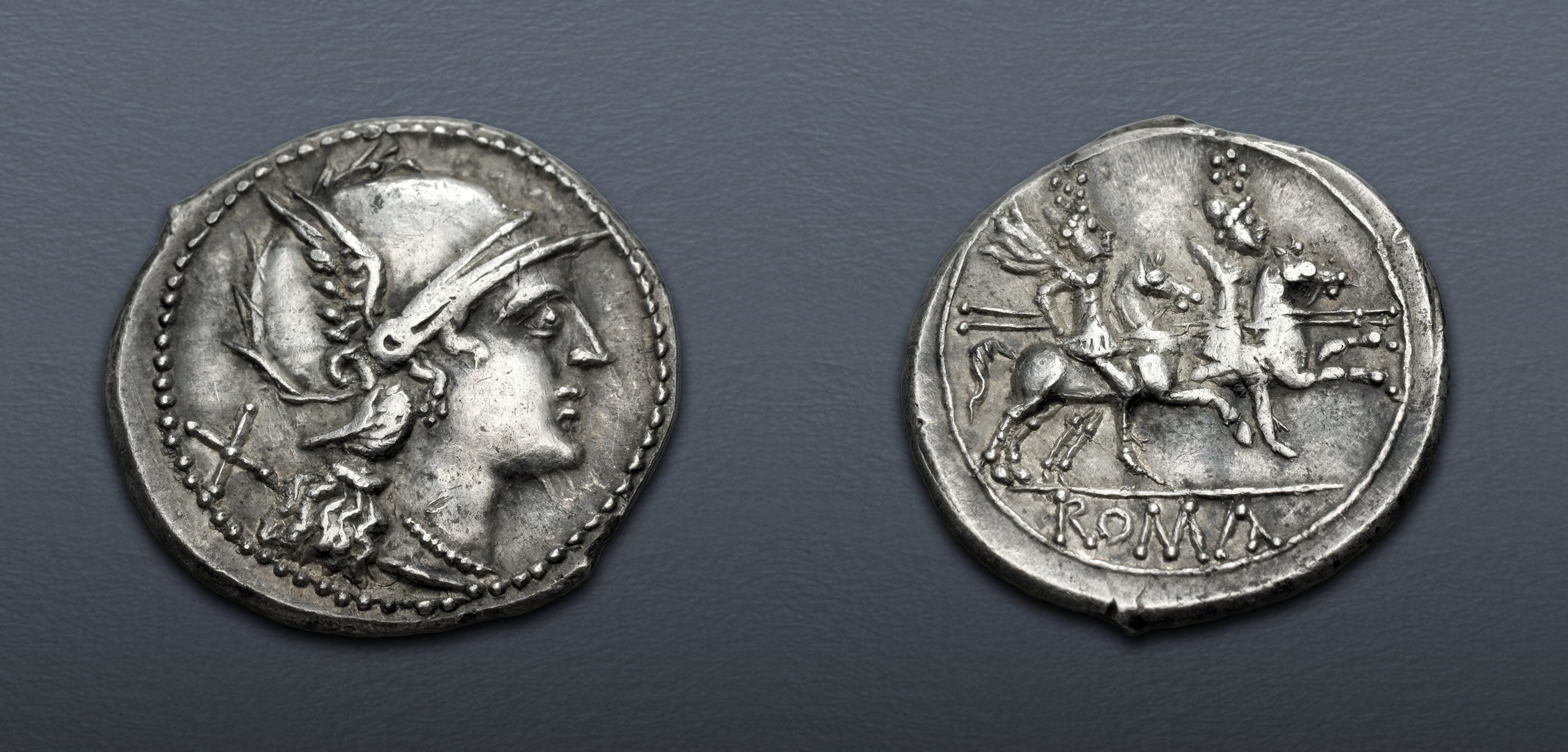 Anonymous. 211-208 BC. AR Denarius (20.5mm, 4.32 g, 8h). Rome mint ...