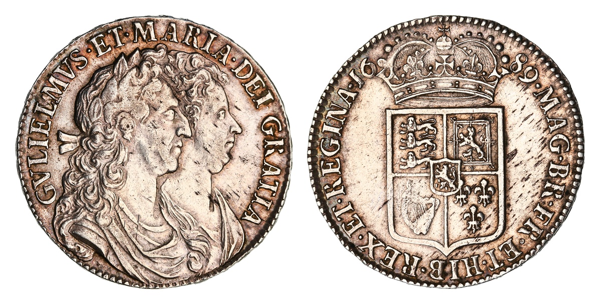 William and Mary (1689-1694), Halfcrown, 1689 PRIMO, L over M in ...